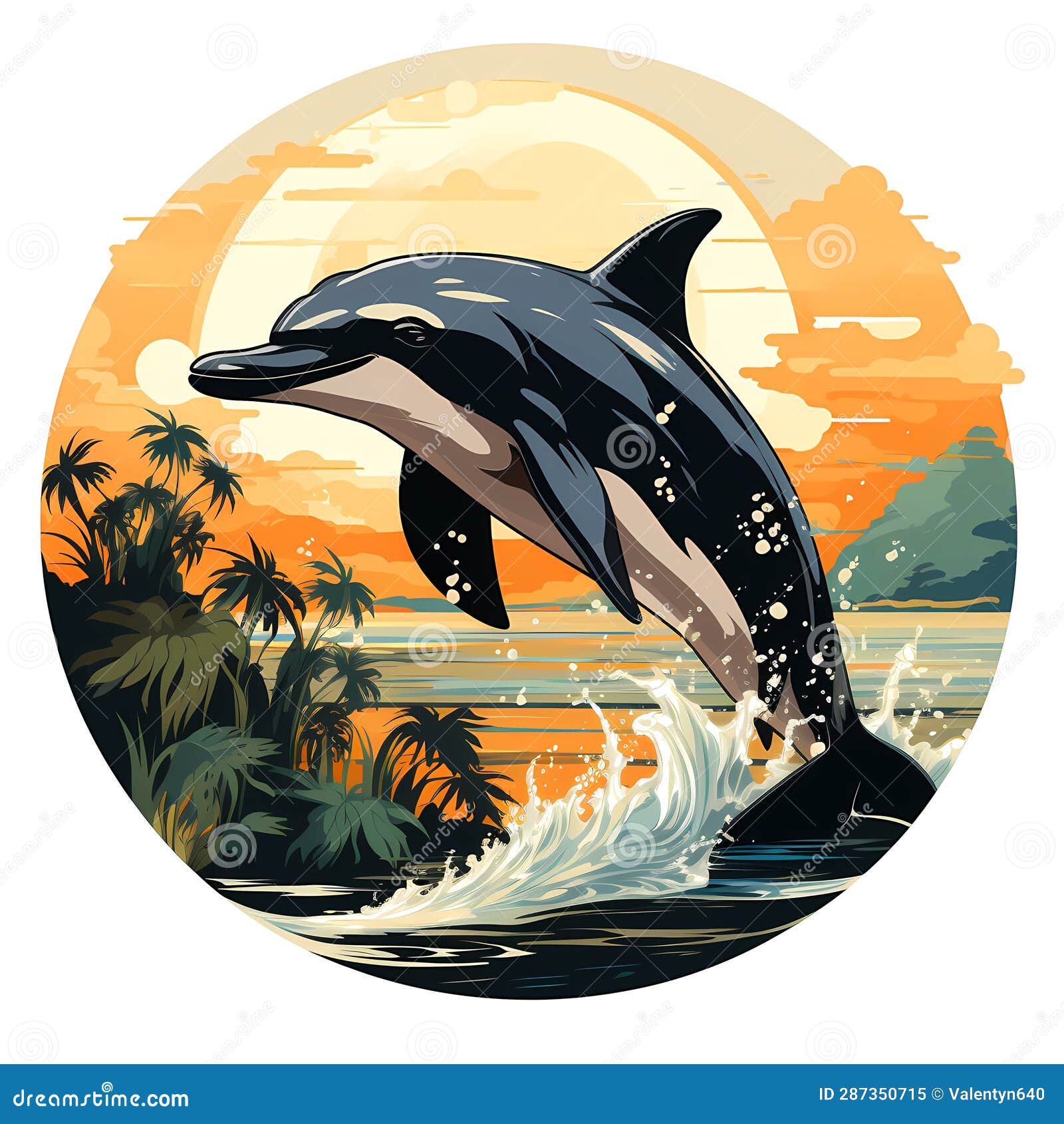 Dolphin Jumping Out of the Water with Palm Trees in the Background ...