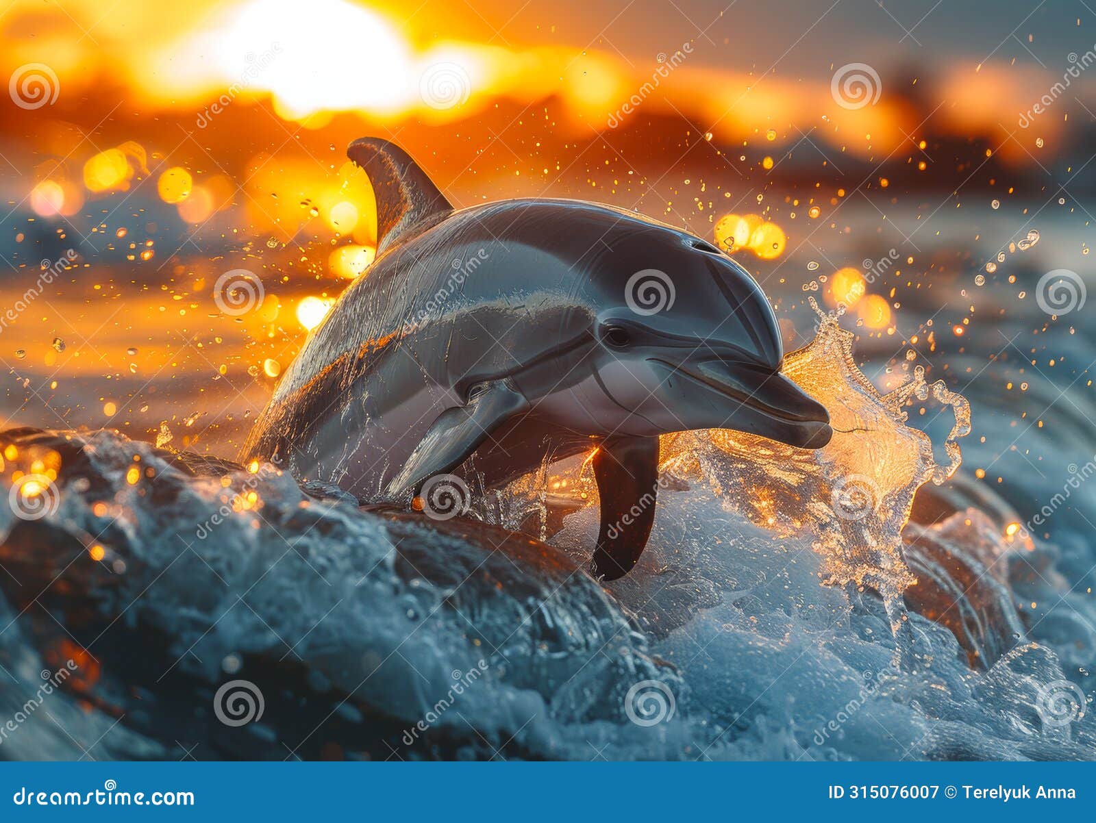 Dolphin Jumping in the Water at Sunset Stock Image - Image of ...