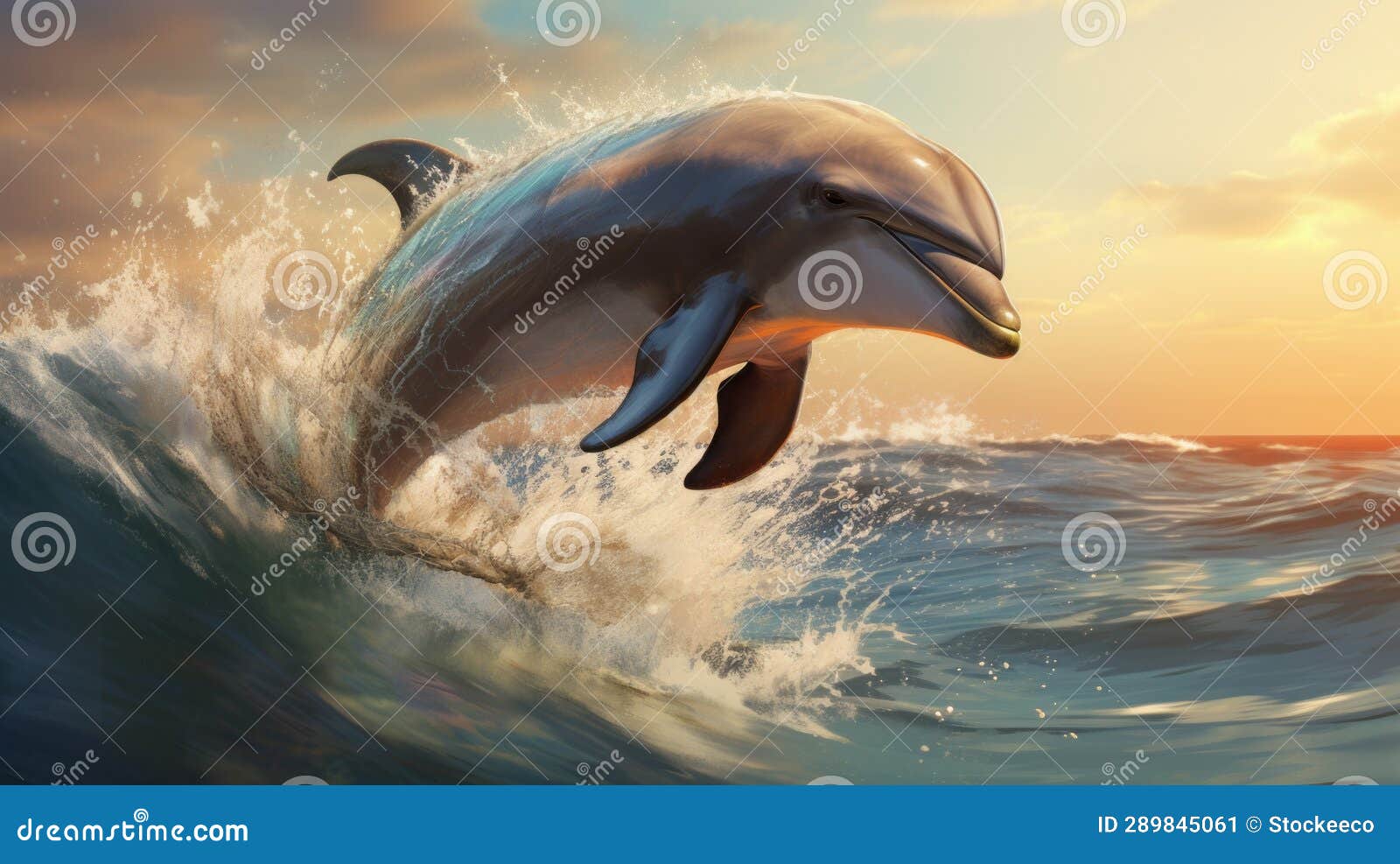Hyper-detailed Illustration of a Dolphin Jumping in the Ocean Stock ...