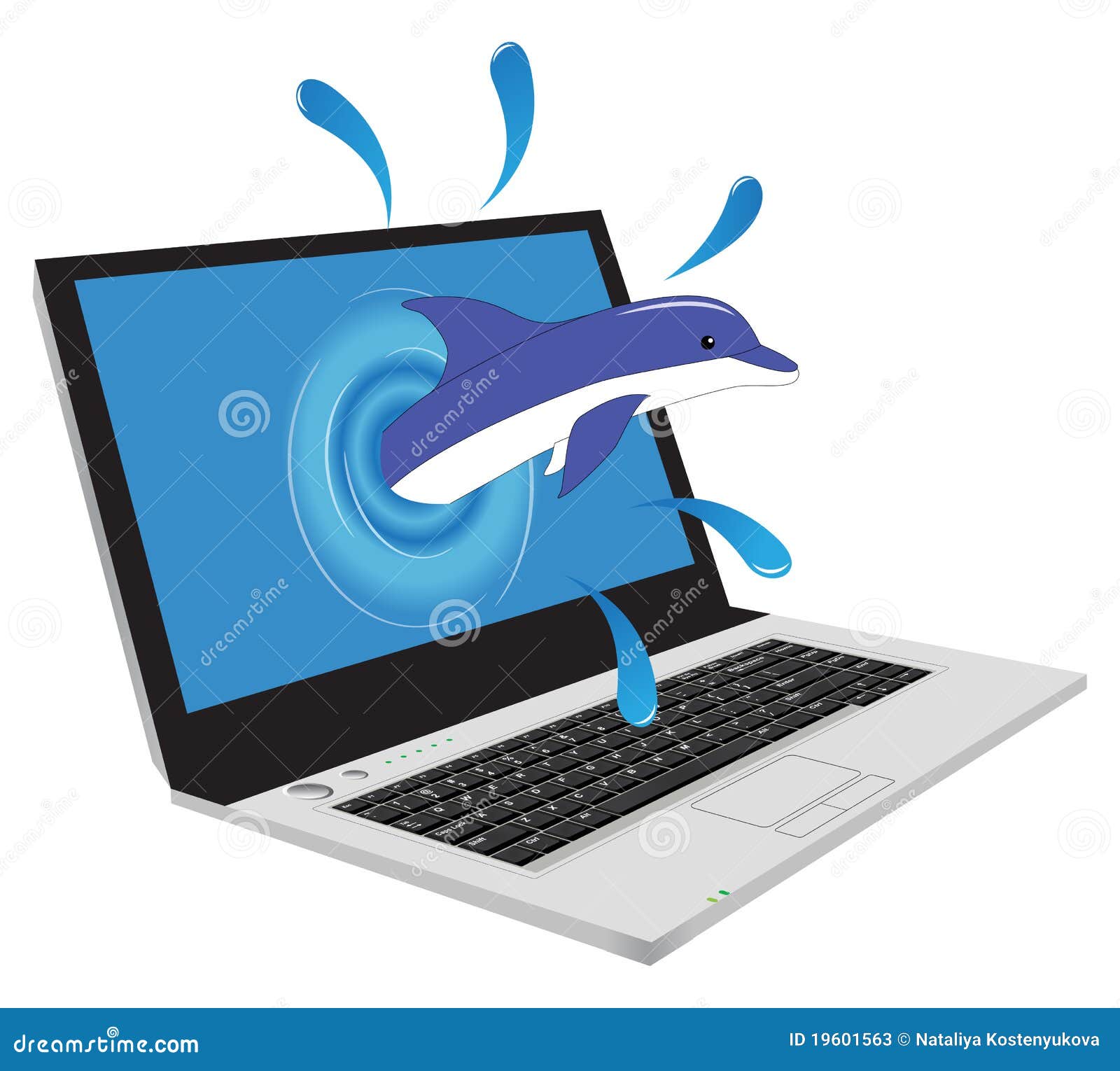 A dolphin and a laptop stock vector. Illustration of wildlife - 19601563