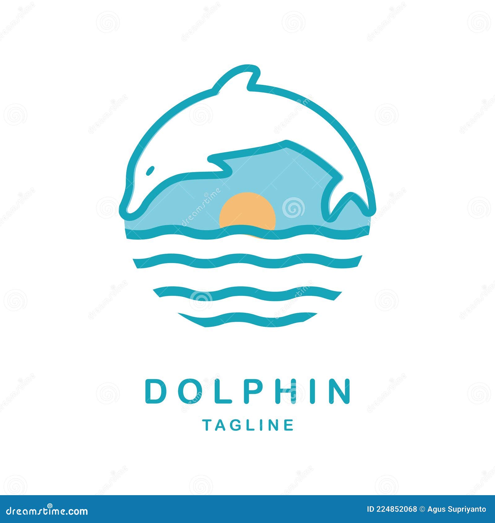Dolphin Line Art Logo Circular Shape Design Stock Vector - Illustration ...