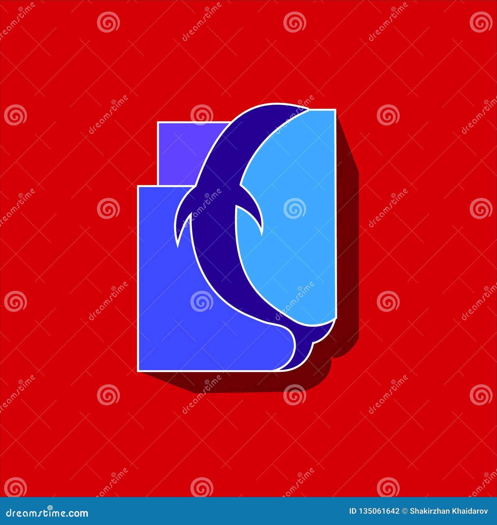 Dolphin Logo Inscribed in Rectangles of Several Colors on a Red ...