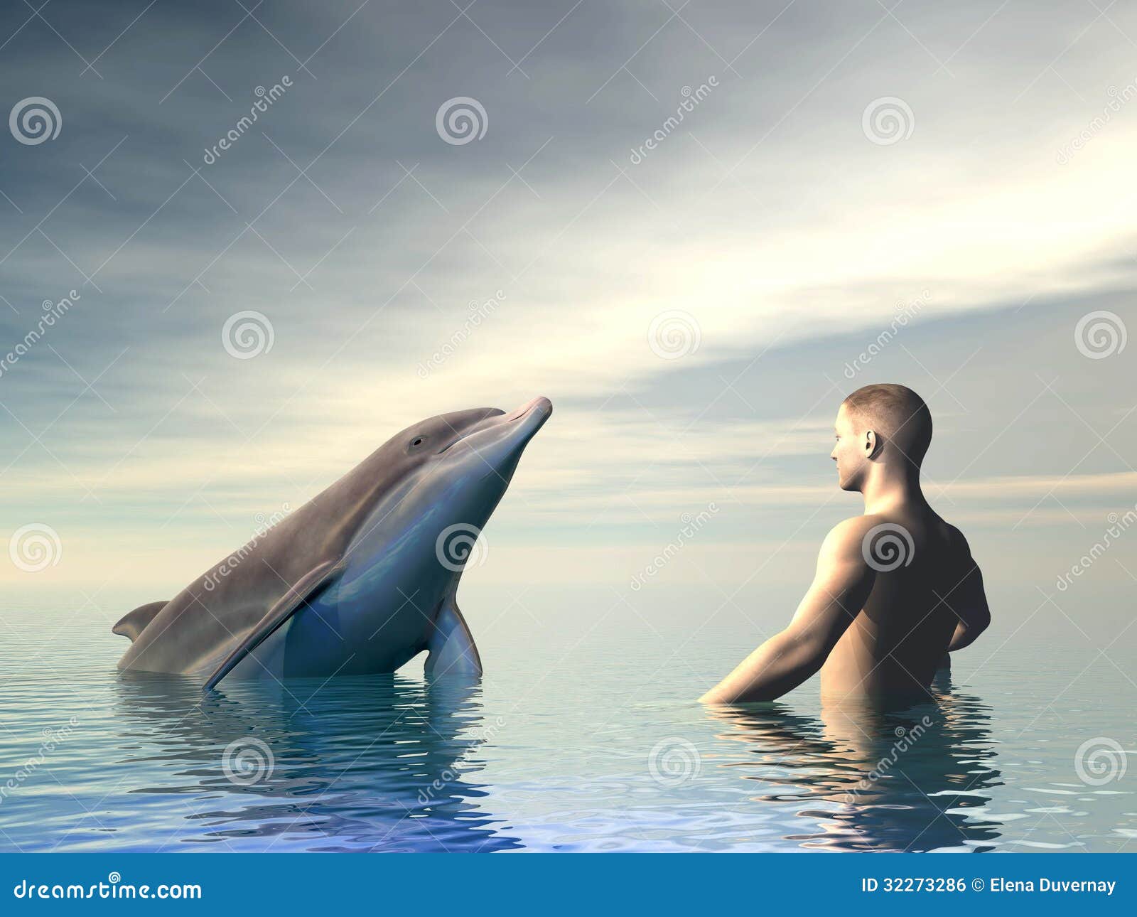 Dolphin and Man - 3D Render Stock Illustration - Illustration of ...