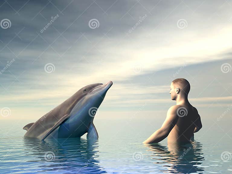 Dolphin and Man - 3D Render Stock Illustration - Illustration of ...