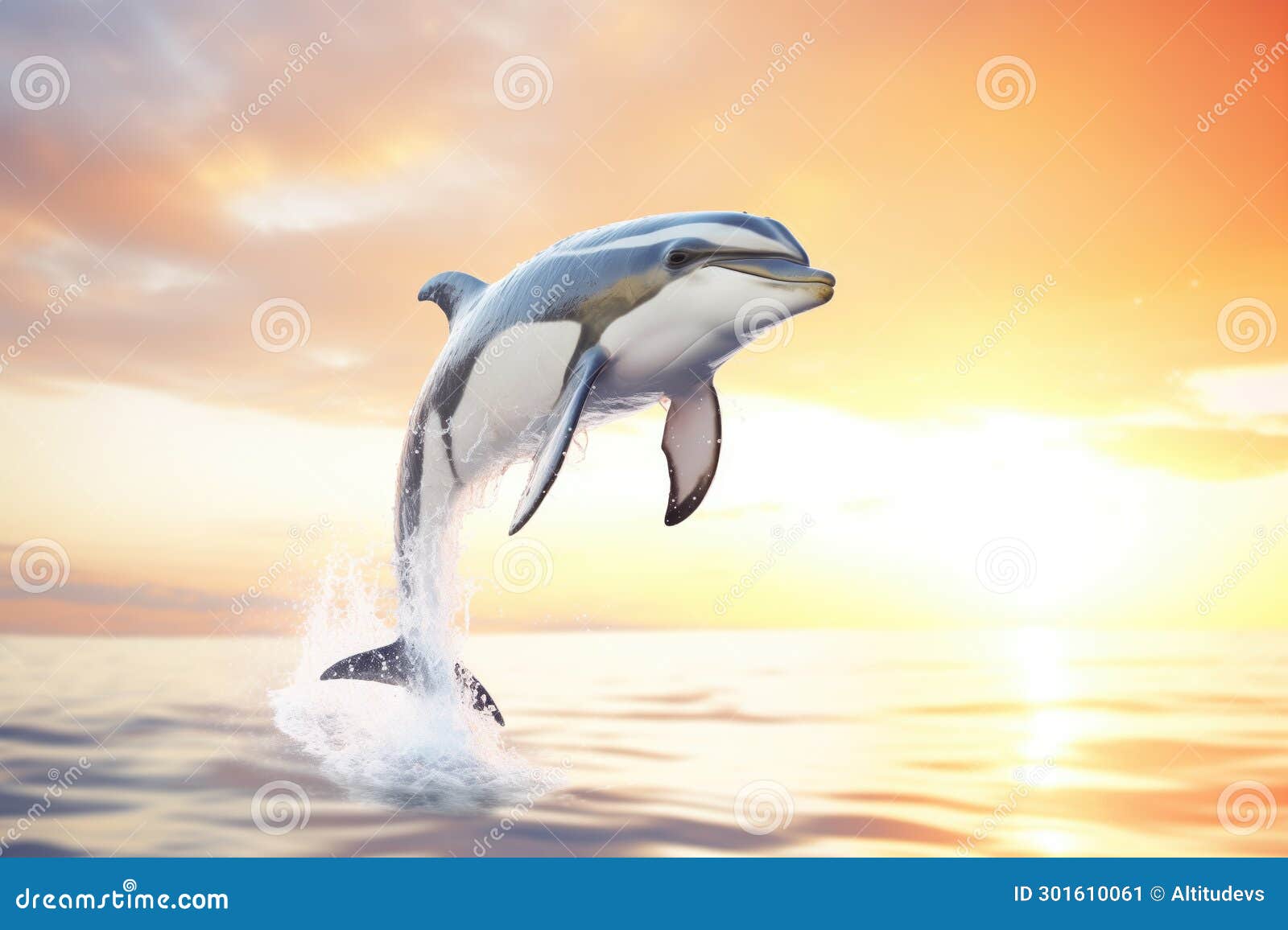 Dolphin Mid-air Against a Sunset Ocean Backdrop Stock Image - Image of ...