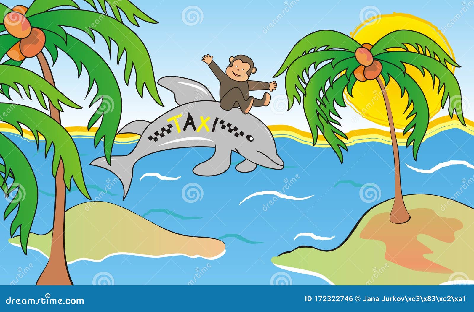 Dolphin and Monkey, Smiling Vector Illustration Stock Vector ...