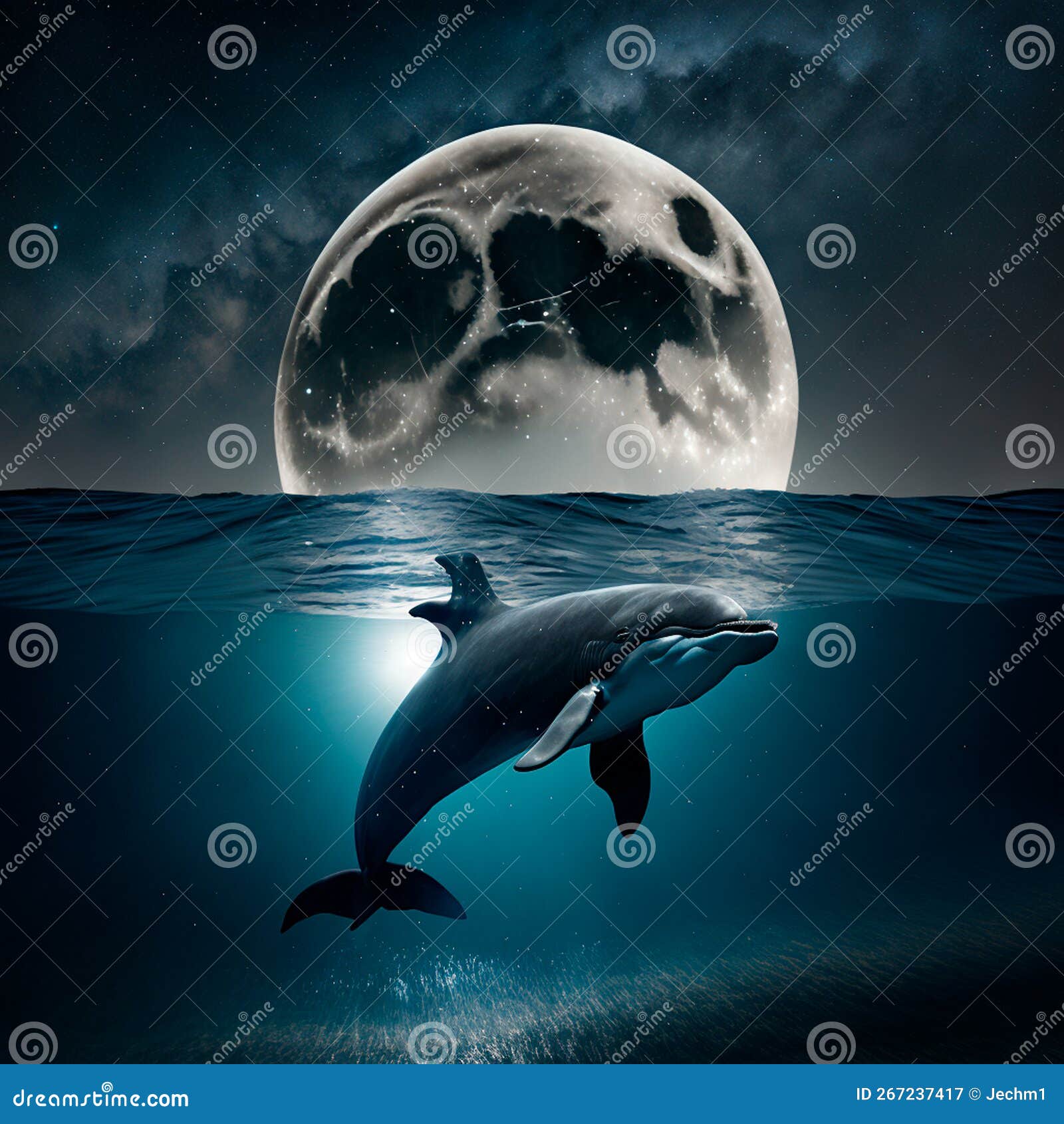 Dolphin in the Ocean in the Moonlight with a Full Moon GENERATIVE AI ...