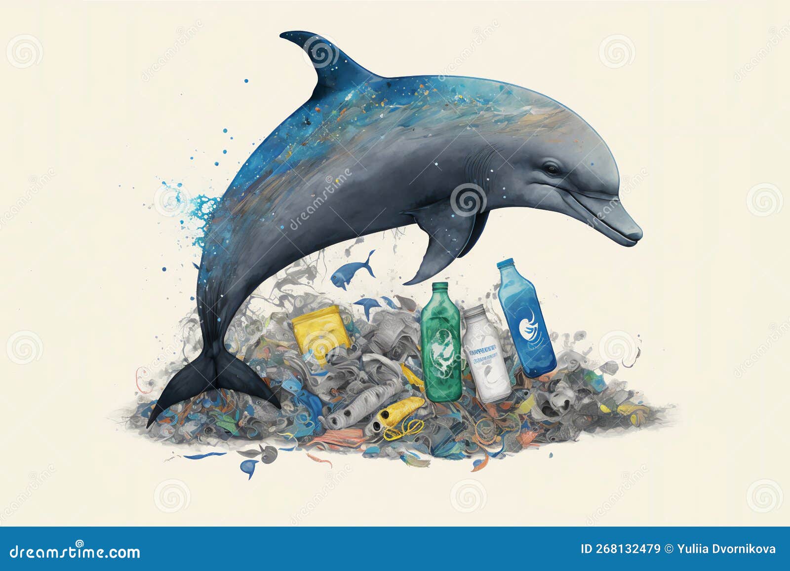 Dolphin Over the Garbage. Ocean Plastic Pollution Concept Stock Image ...