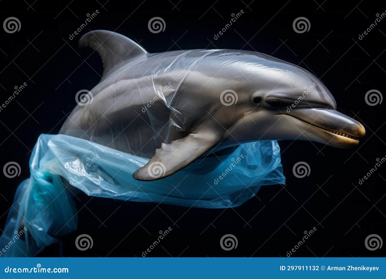 AI Generative Image. Dolphin in the Plastic Bag. Environmental Issues ...