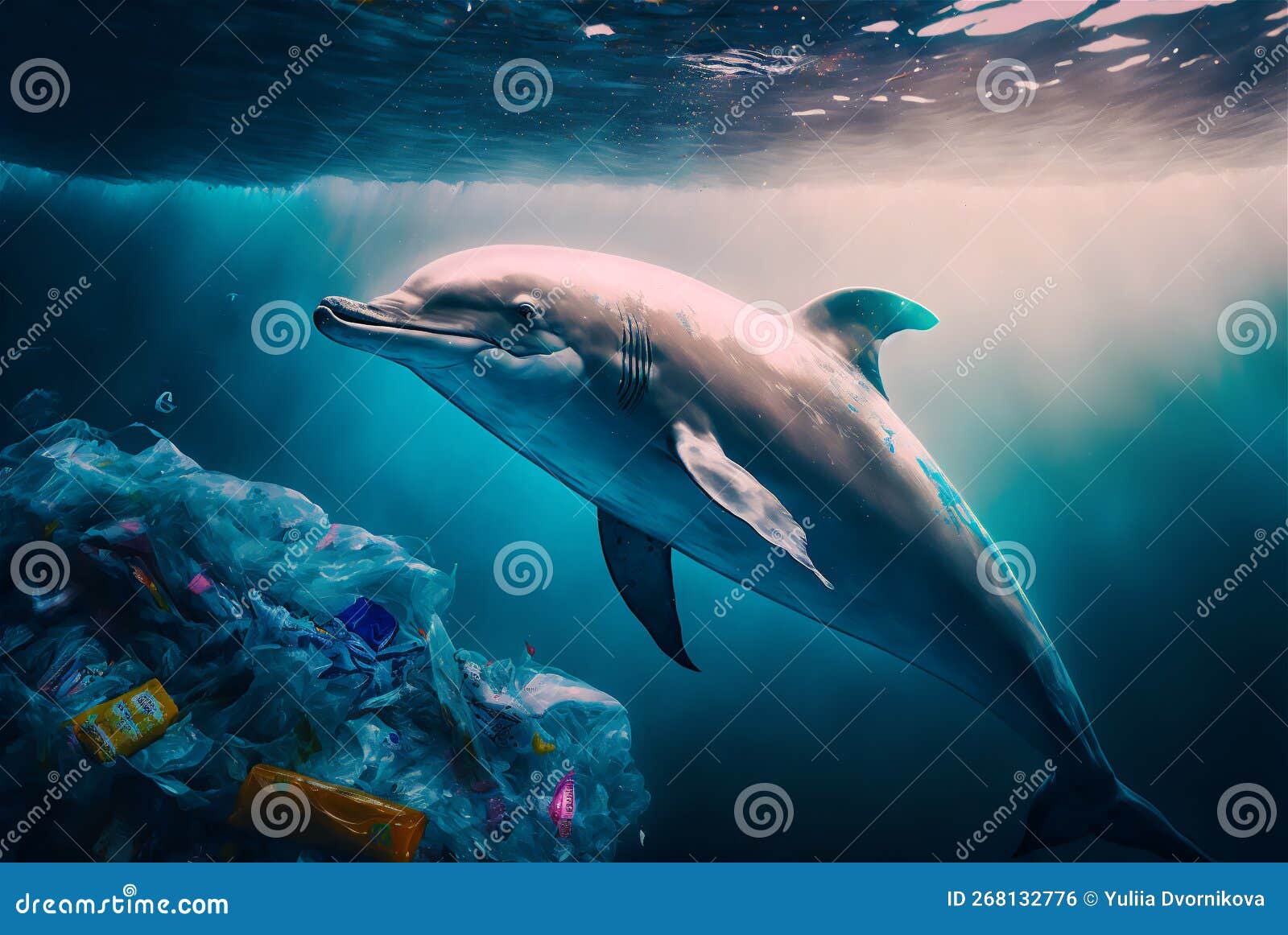 Dolphin with a Plastic Bag. Ocean Plastic Pollution Concept Stock Photo ...