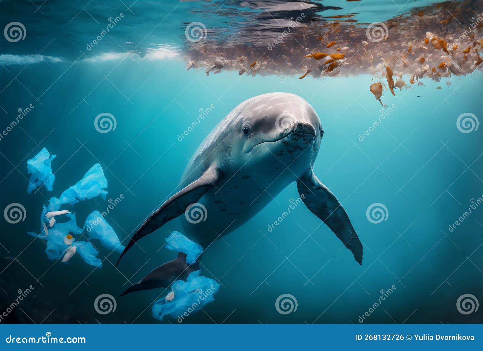 Dolphin with a Plastic Bag. Ocean Plastic Pollution Concept Stock Photo ...