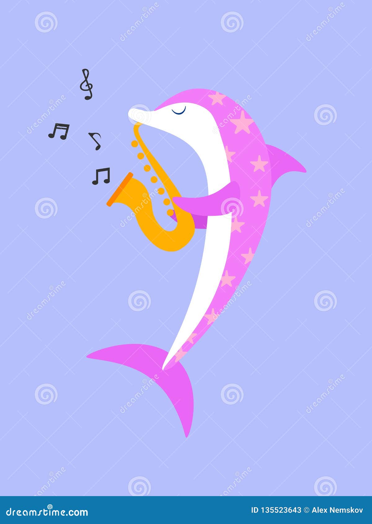 Dolphin Playing the Saxophone Stock Illustration - Illustration of blue ...