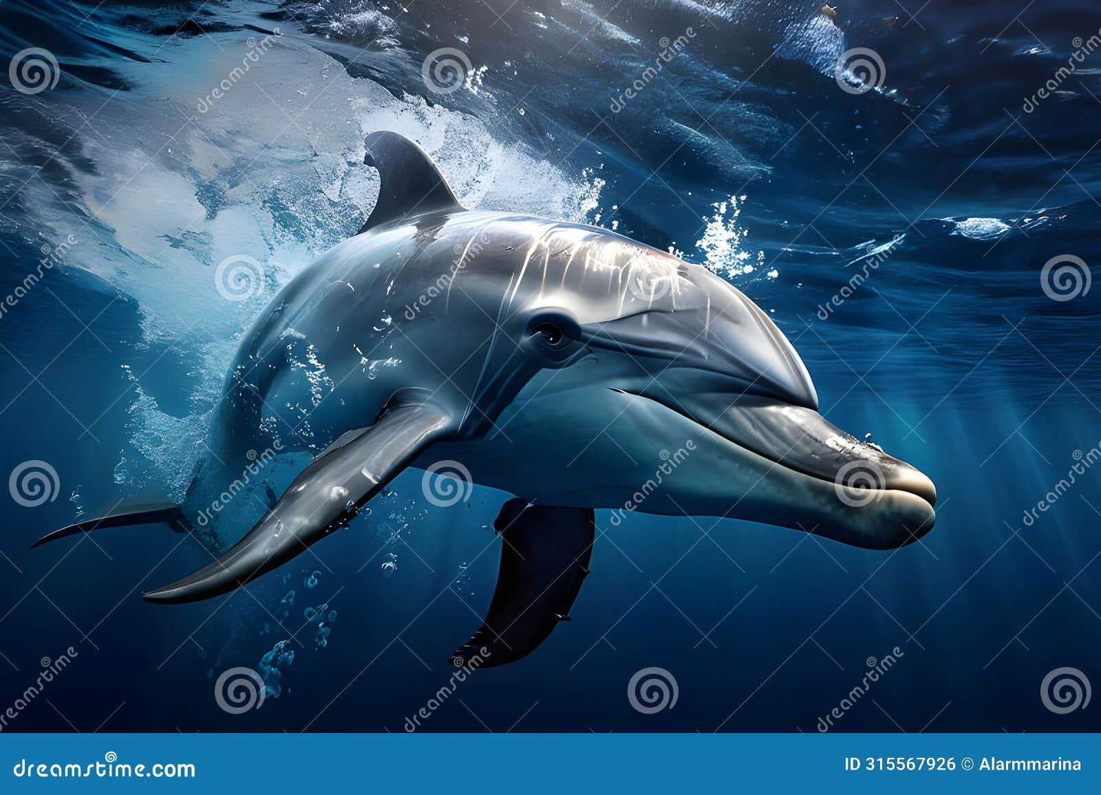 Dolphin Playing in the Waves of the Raging Ocean at Sunset. World ...