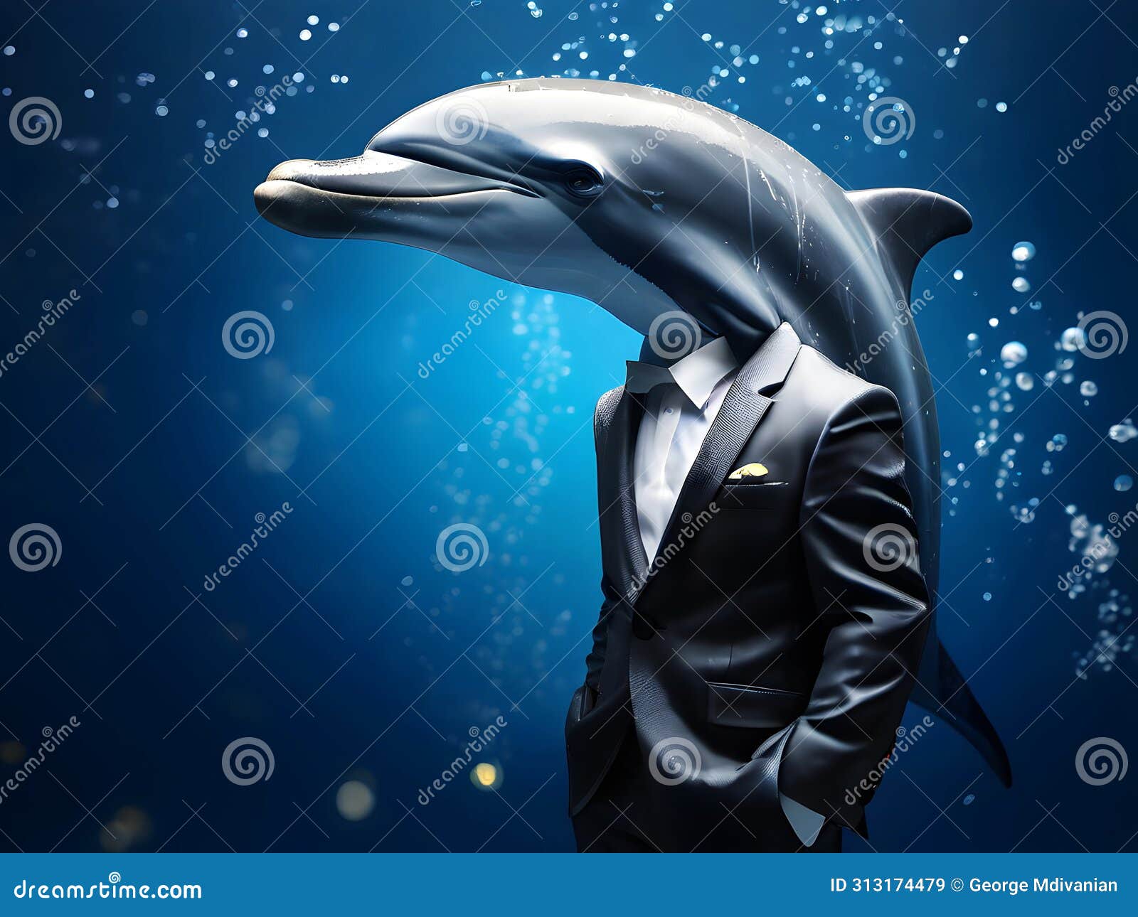 Dolphin Portrait in the Elegant Suit Stock Illustration - Illustration ...