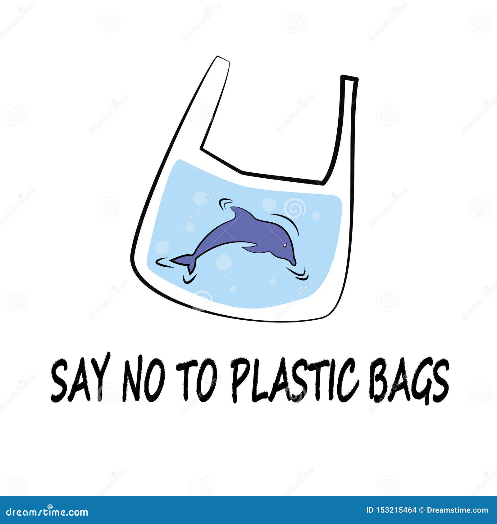 Dolphin Say No To Plastic Vector Illustration Doodle Style Stock Vector ...
