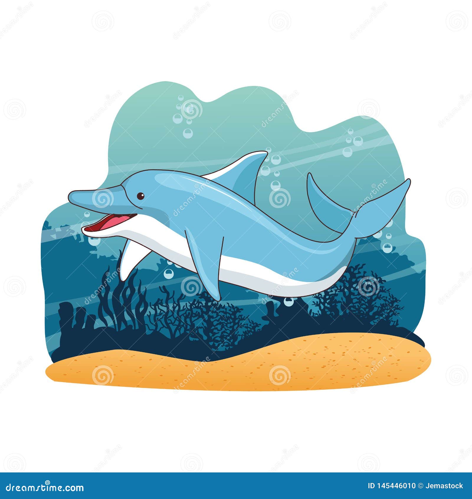 Dolphin in the Sea Cartoon Scenery Stock Vector - Illustration of spash ...
