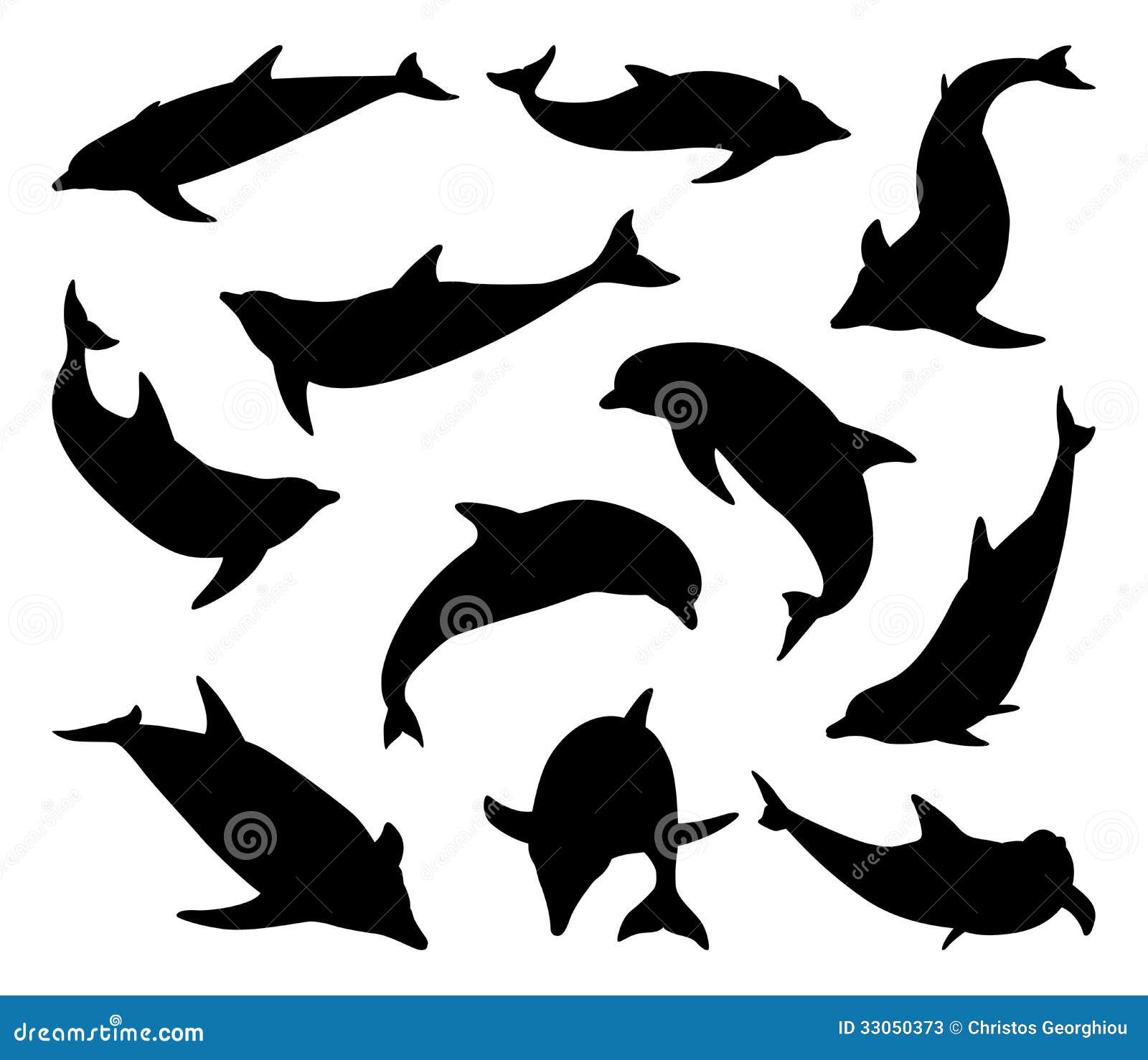Dolphin silhouettes set stock vector. Illustration of drawing - 33050373