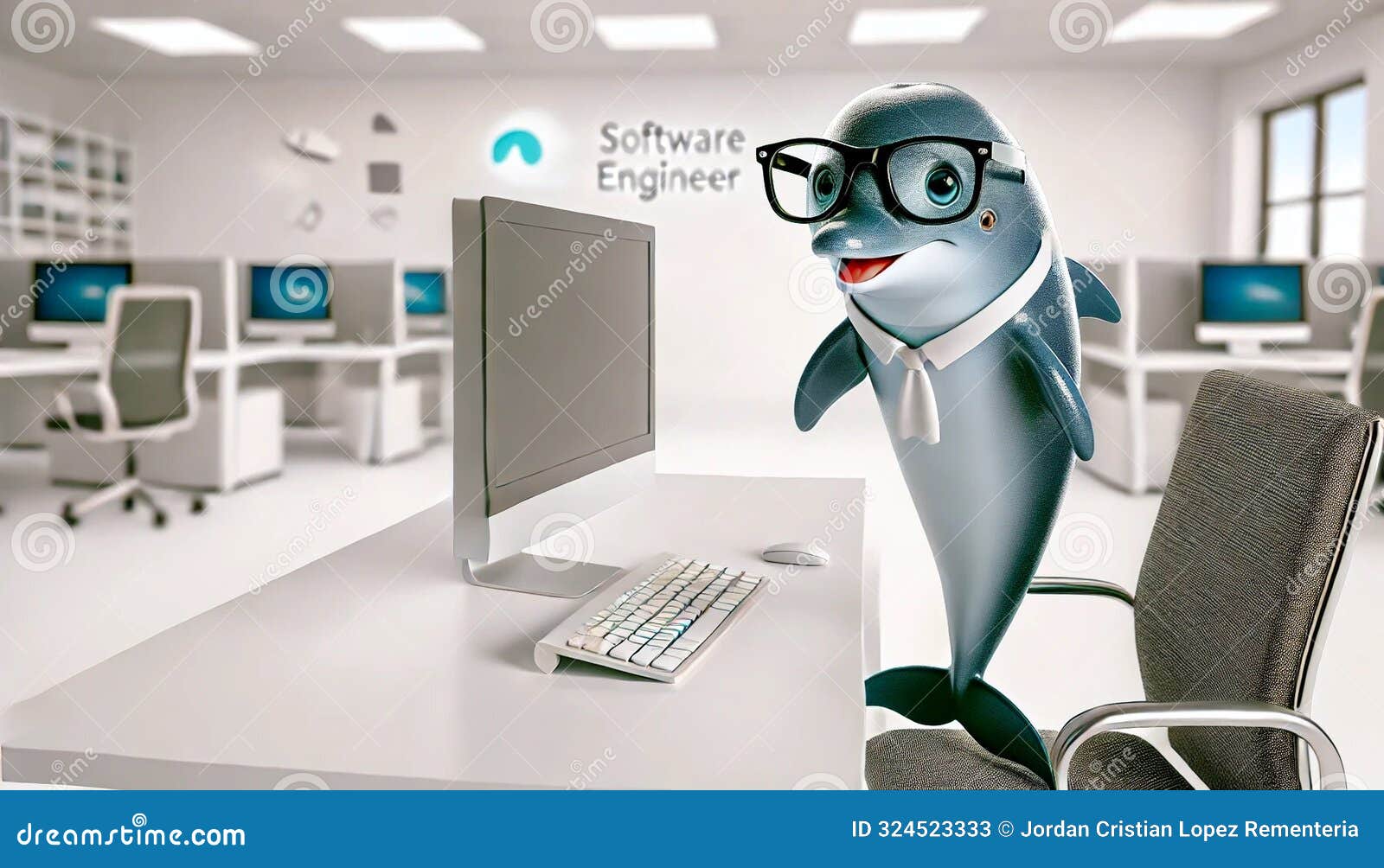 Dolphin Software Engineer at Modern Office Desk Stock Illustration ...