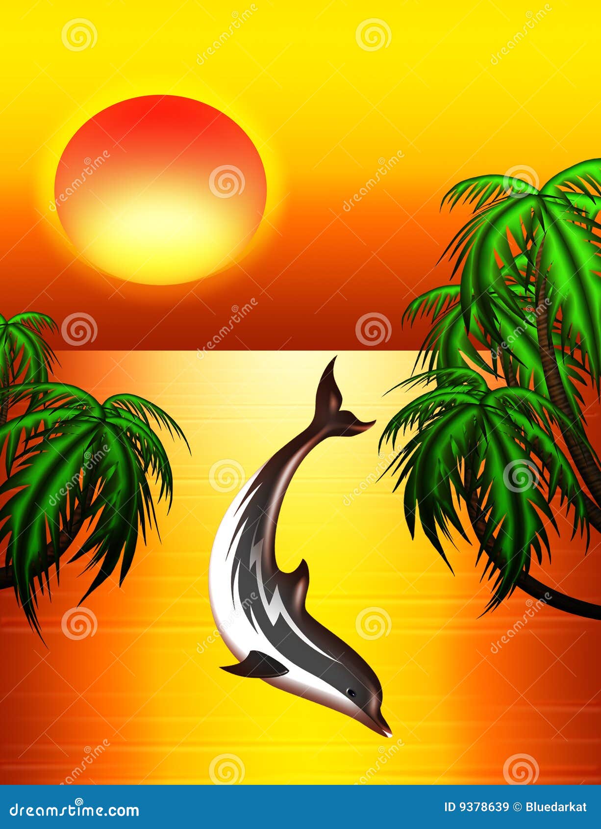 Dolphin on Sunset stock illustration. Illustration of green - 9378639