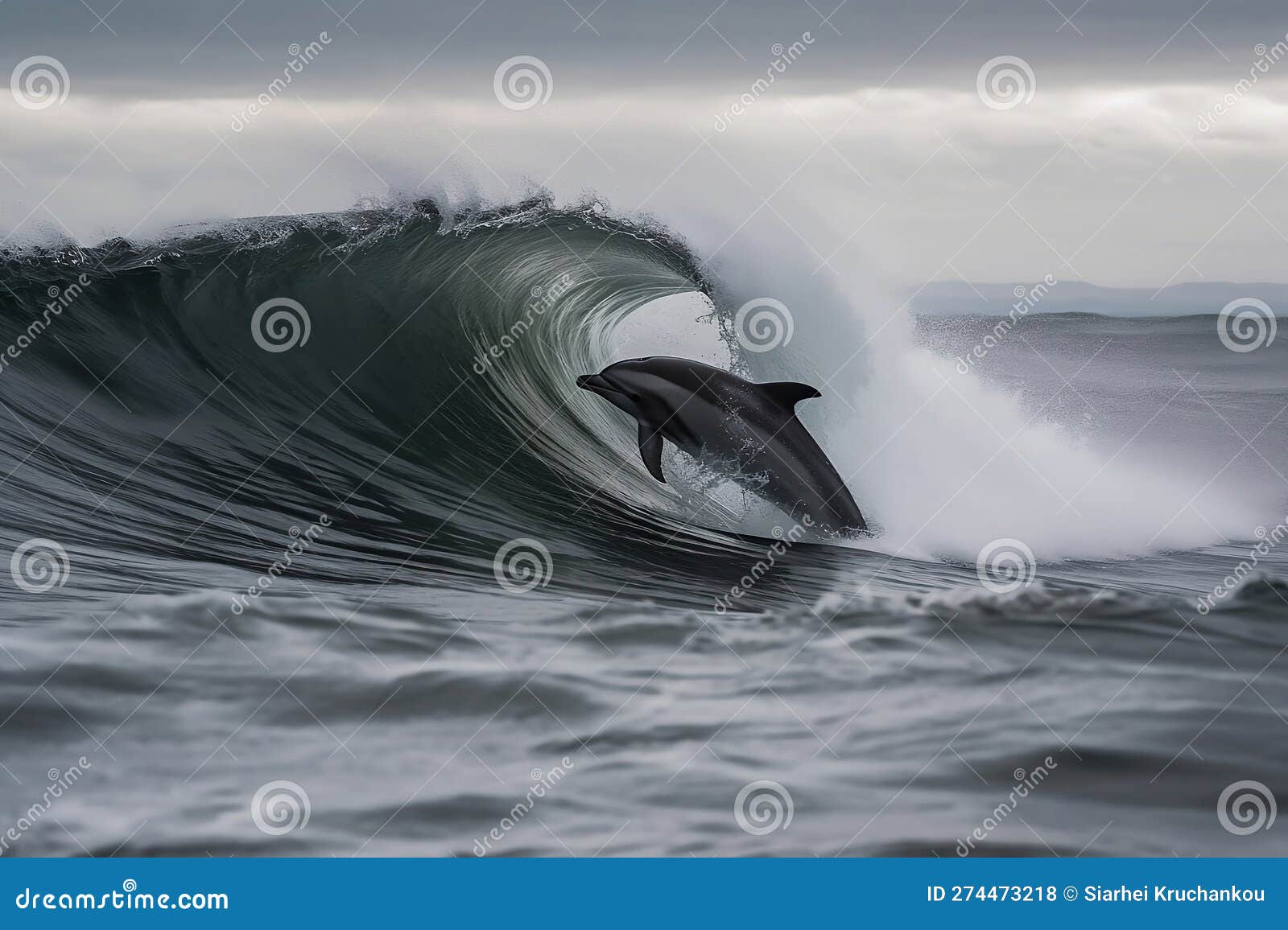 Dolphin Swimming in Open Ocean Waves Stock Illustration - Illustration ...