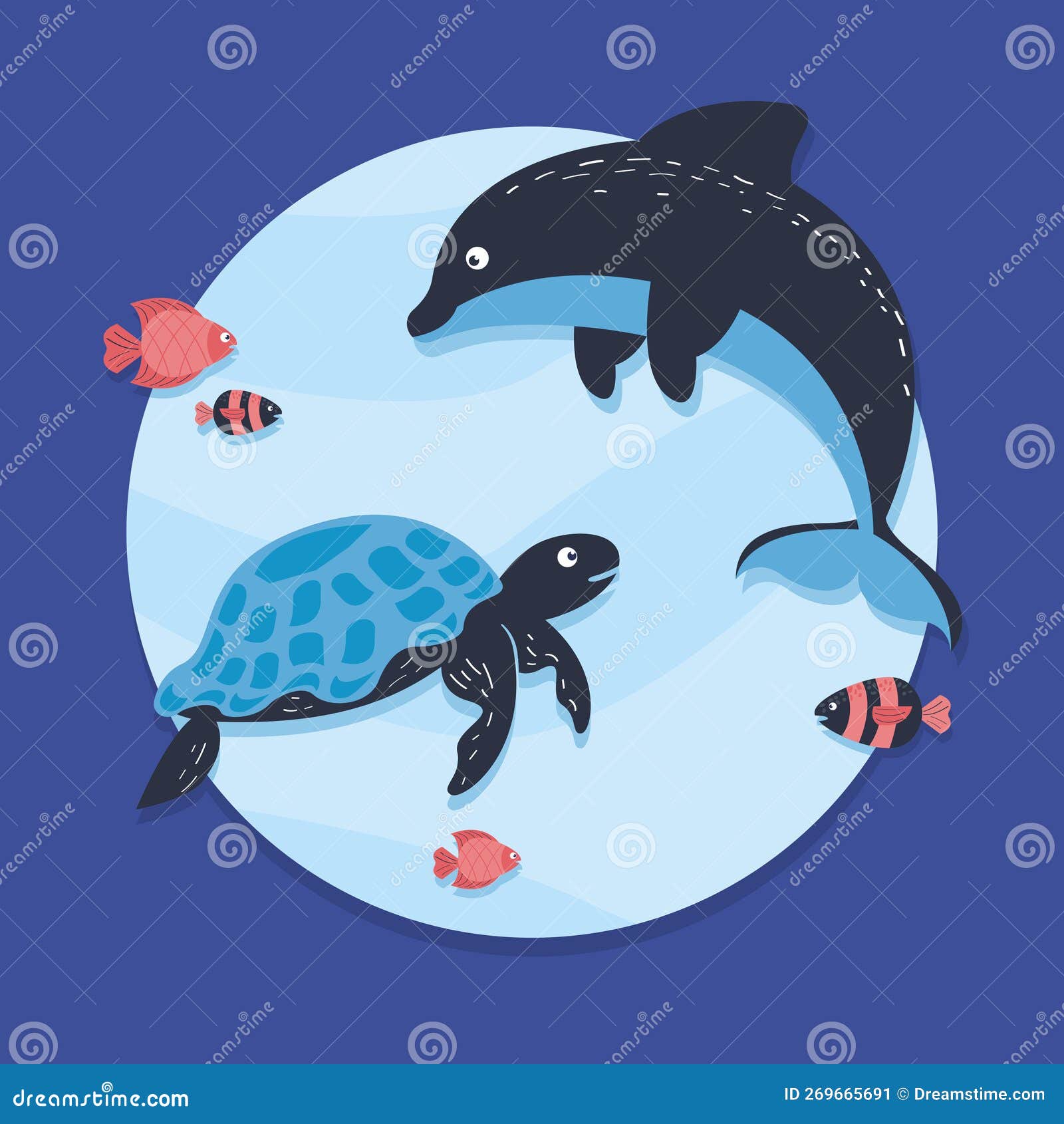 Dolphin and turtle stock vector. Illustration of nature - 269665691