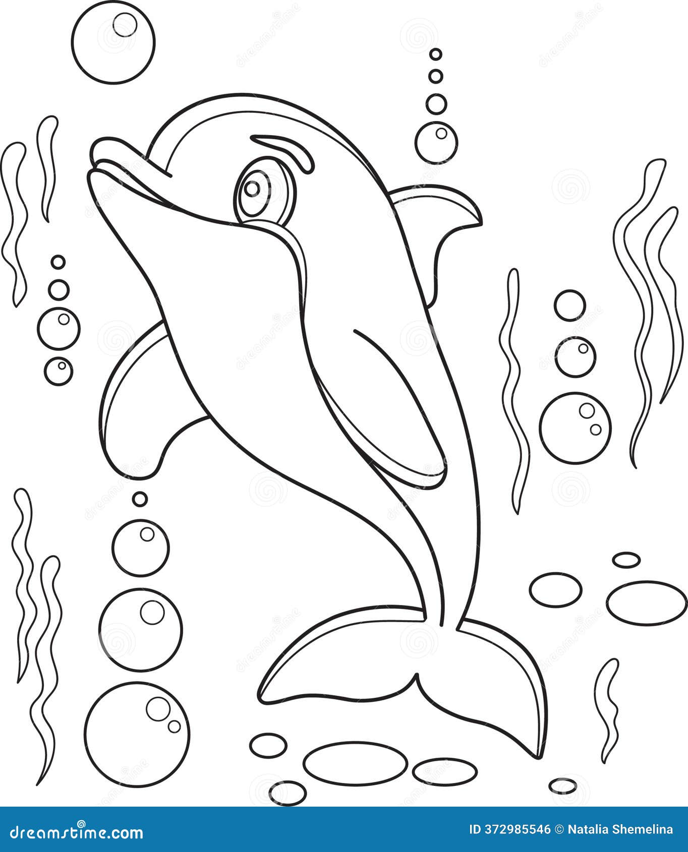 Dolphin Underwater Outline Drawing In Cartoon Style Vector Illustration ...
