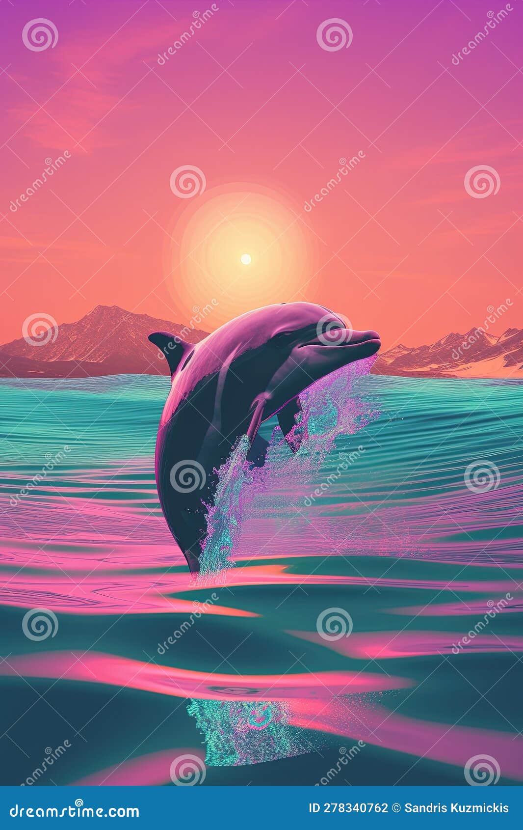 Dolphin in Vaporwave Style. Generative AI Stock Illustration ...