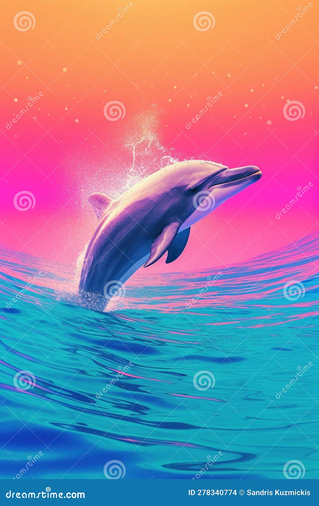 Dolphin in Vaporwave Style. Generative AI Stock Illustration ...