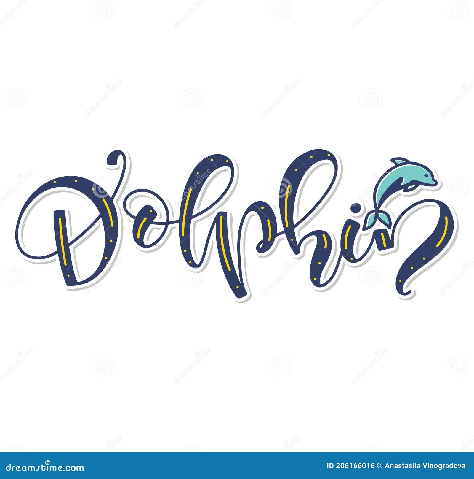 Dolphin Vector Illustration with Lettering and Doodle. Colored ...