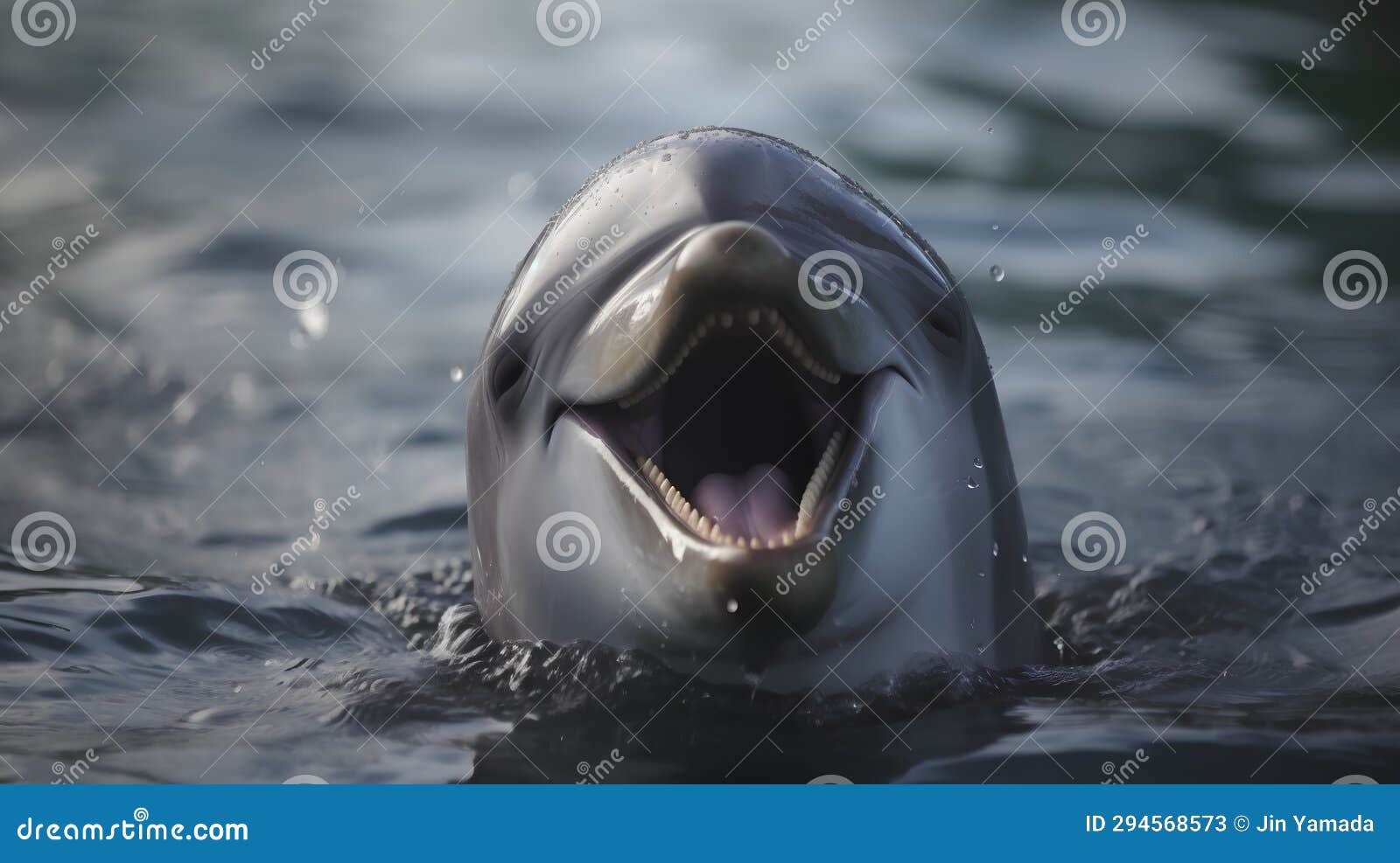 Dolphin in the Water, Close-up of a Head. Stock Illustration ...