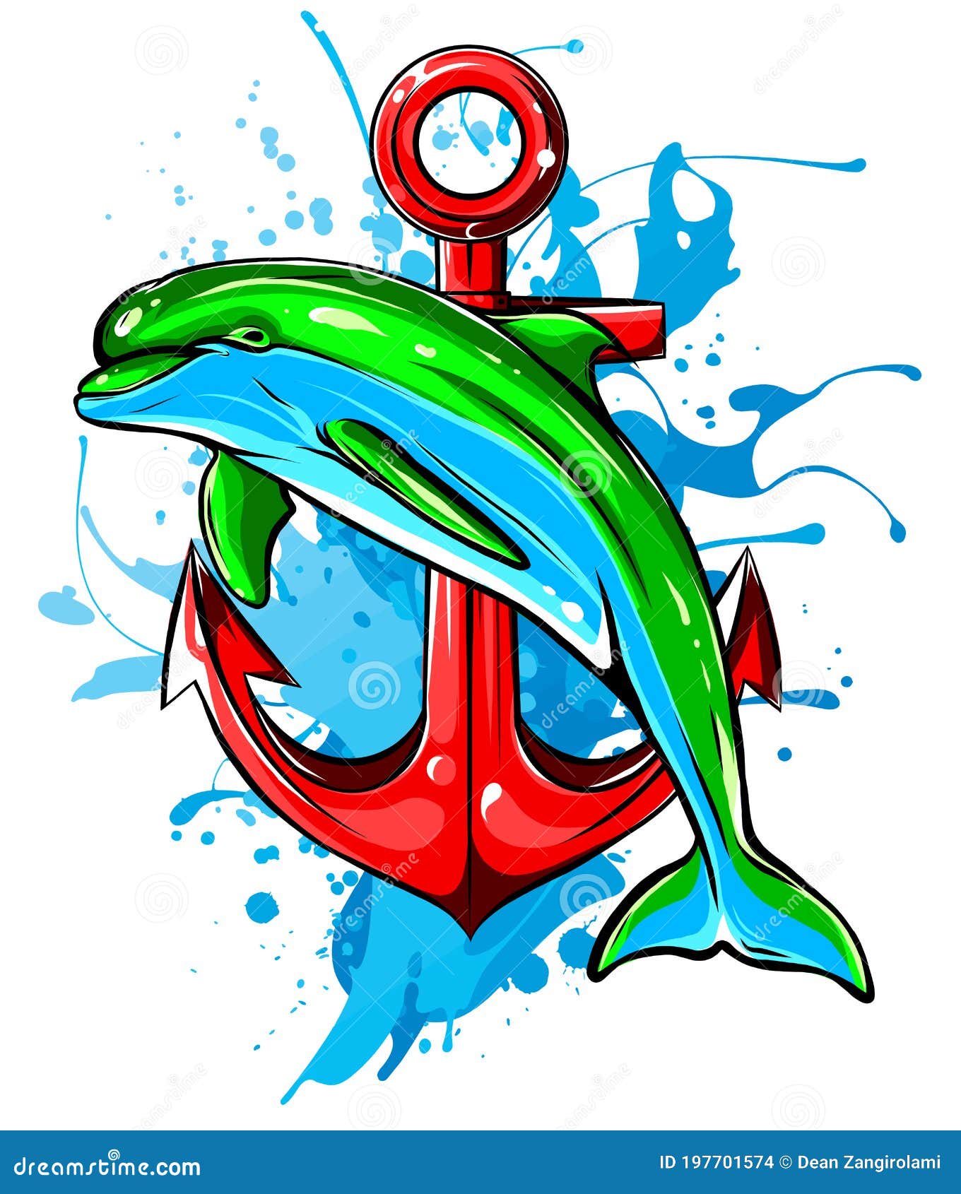 Dolphin in Water Splash. Watercolor Vector Element Stock Vector ...