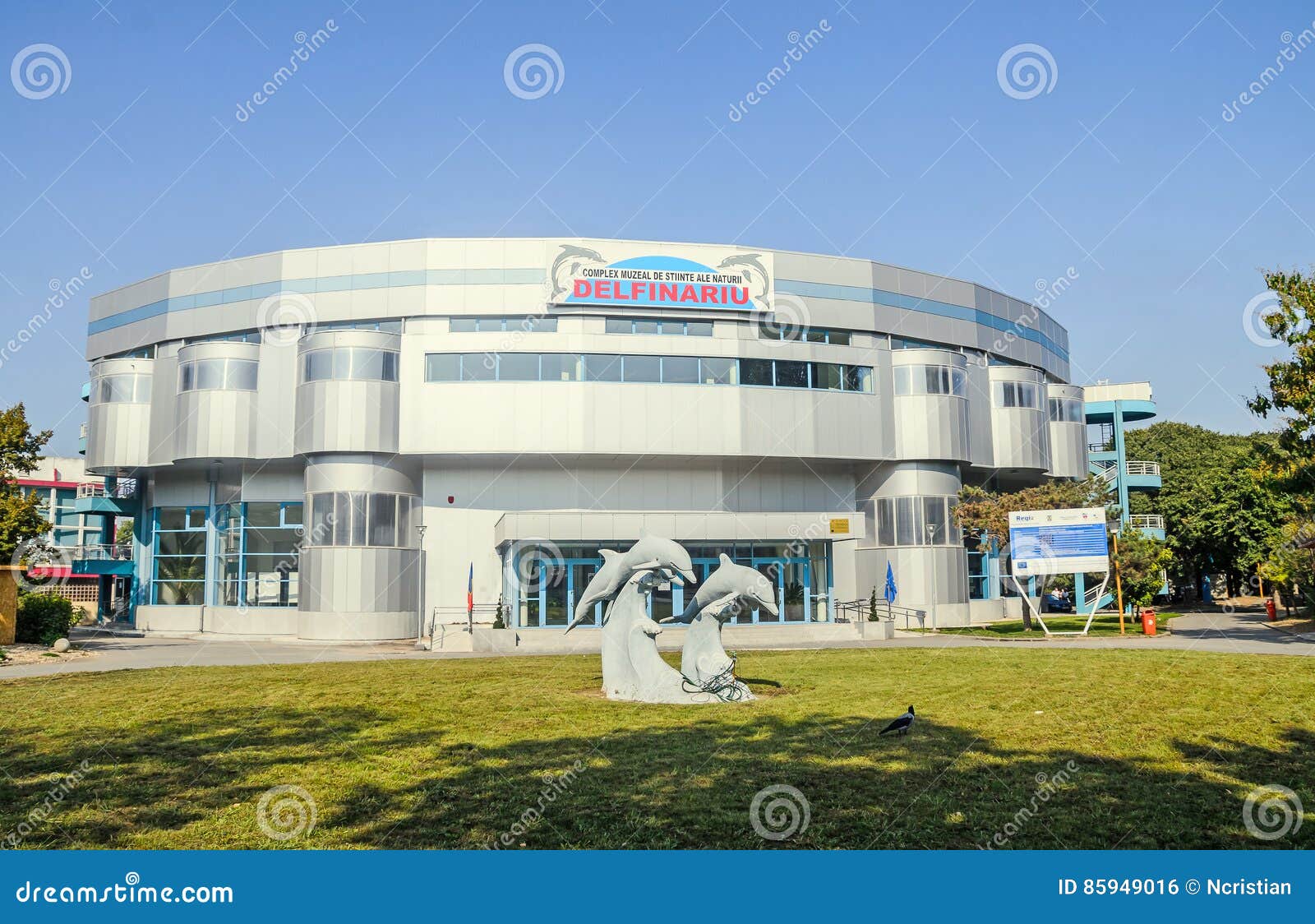 The Dolphinarium Building with Dolphins Statue in Front from Constanta ...