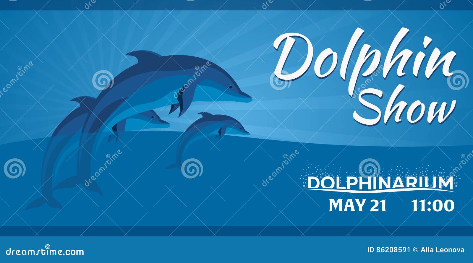Dolphinarium. Dolphin Show. Banner. Ticket. Vector Flat Illustration ...