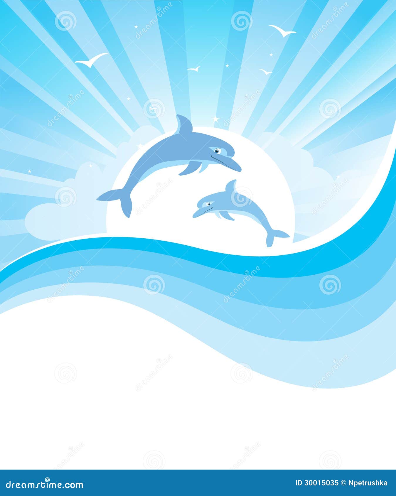 Dolphins in Blue Sea .Vector Nature Seascape with Stock Vector ...
