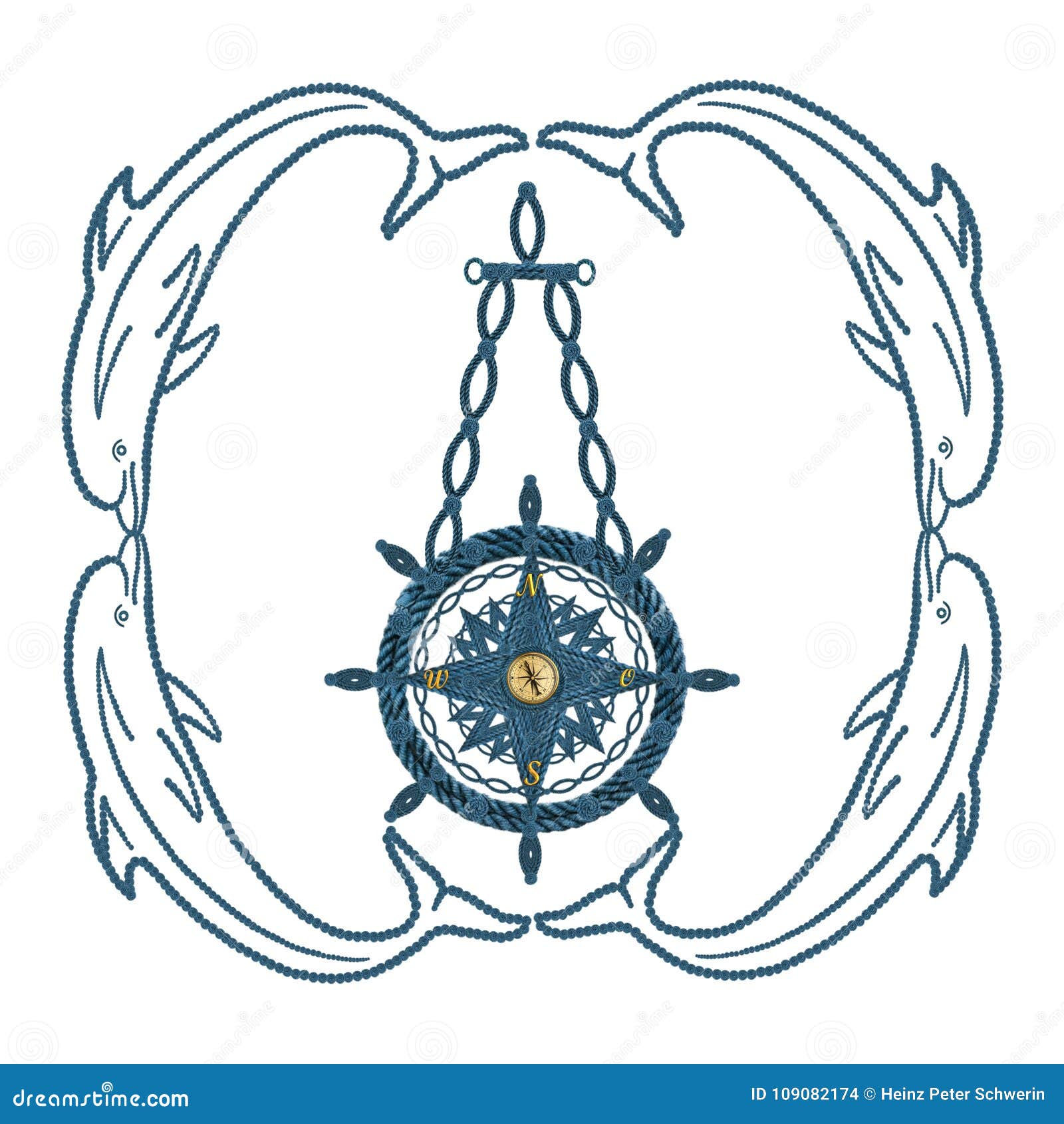 Dolphins Compass Steering Wheel and Anchor Stock Illustration ...