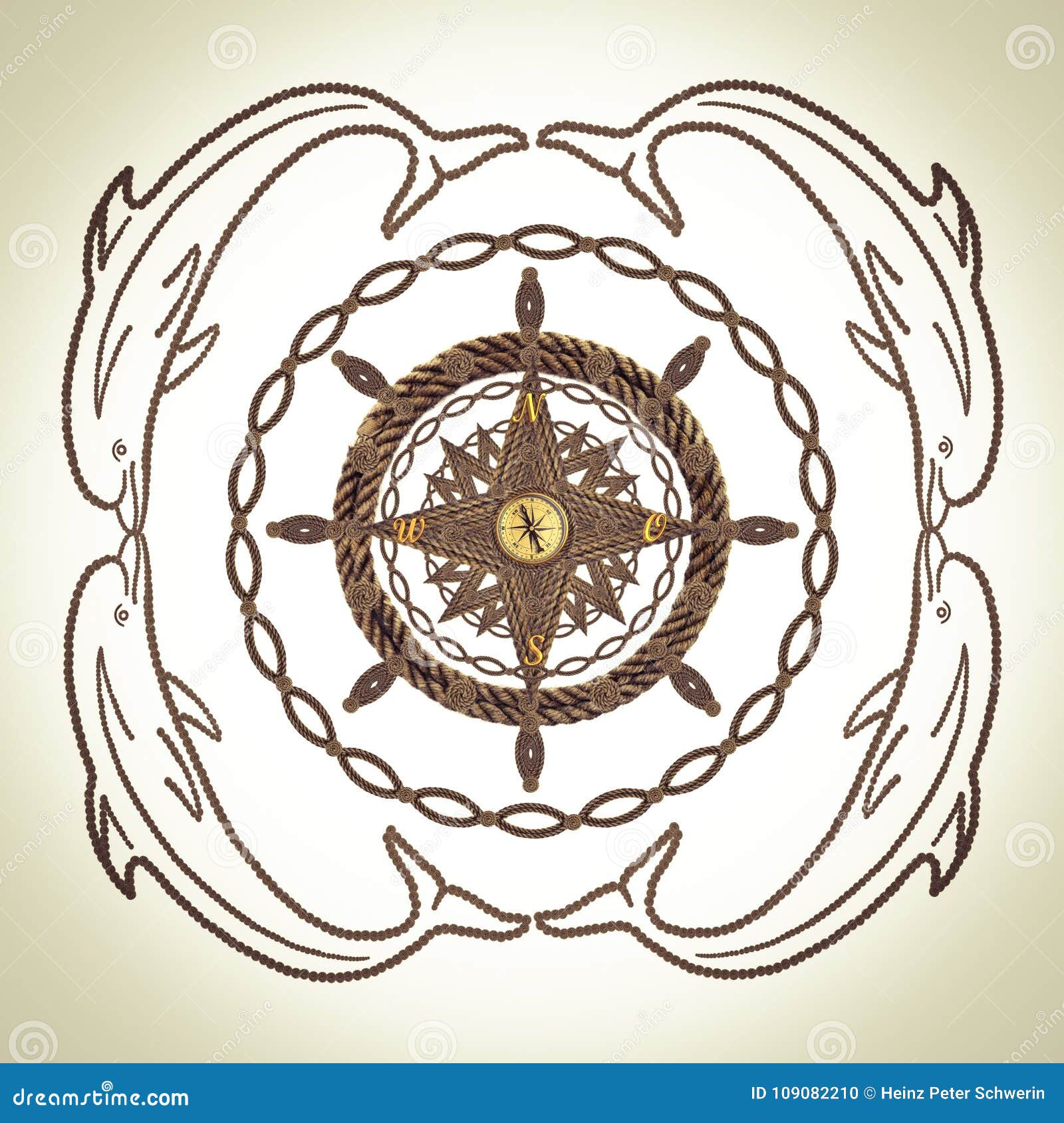 Dolphins Compass Steering Wheel and Anchor Stock Illustration ...