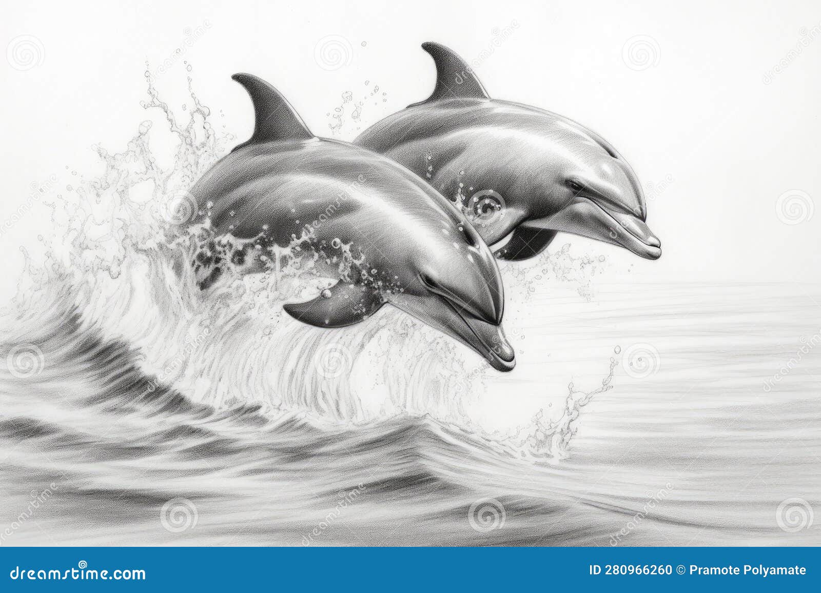Dolphins Drawing, Dolphins Pencil Drawing Vintage. Generative Ai Stock ...