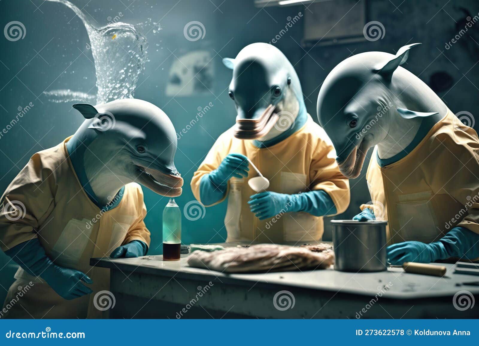 Dolphins Dressed As Scientists Experiment in a Lab, Created with ...