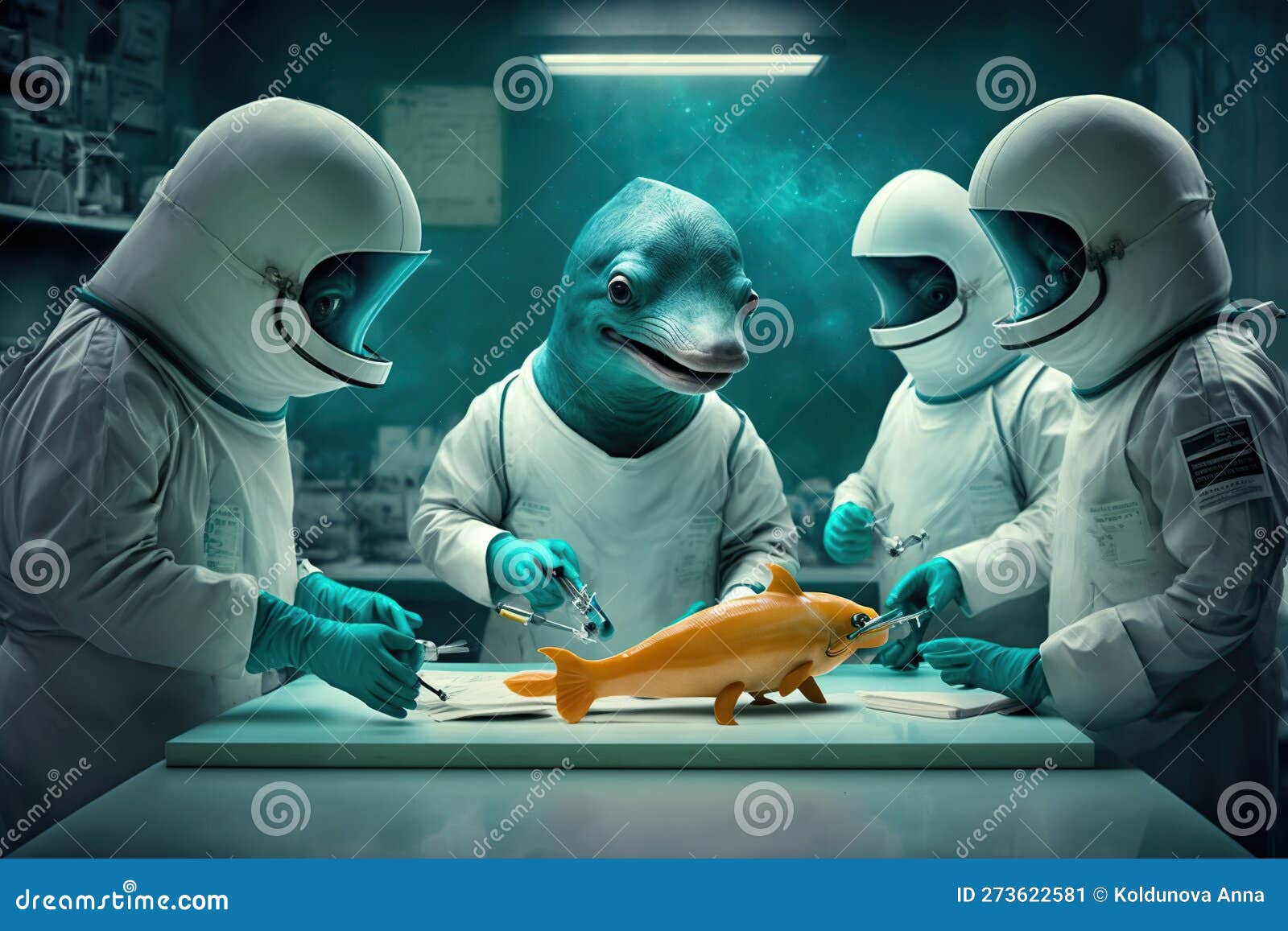 Dolphins Dressed As Scientists Experiment in a Lab, Created with ...
