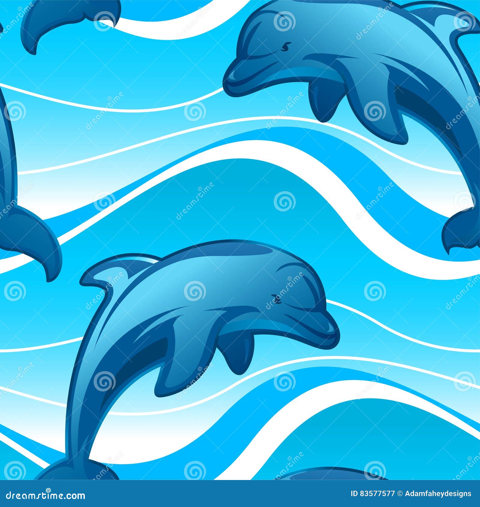 Dolphins Jumping Waves in a Seamless Pattern Stock Vector ...