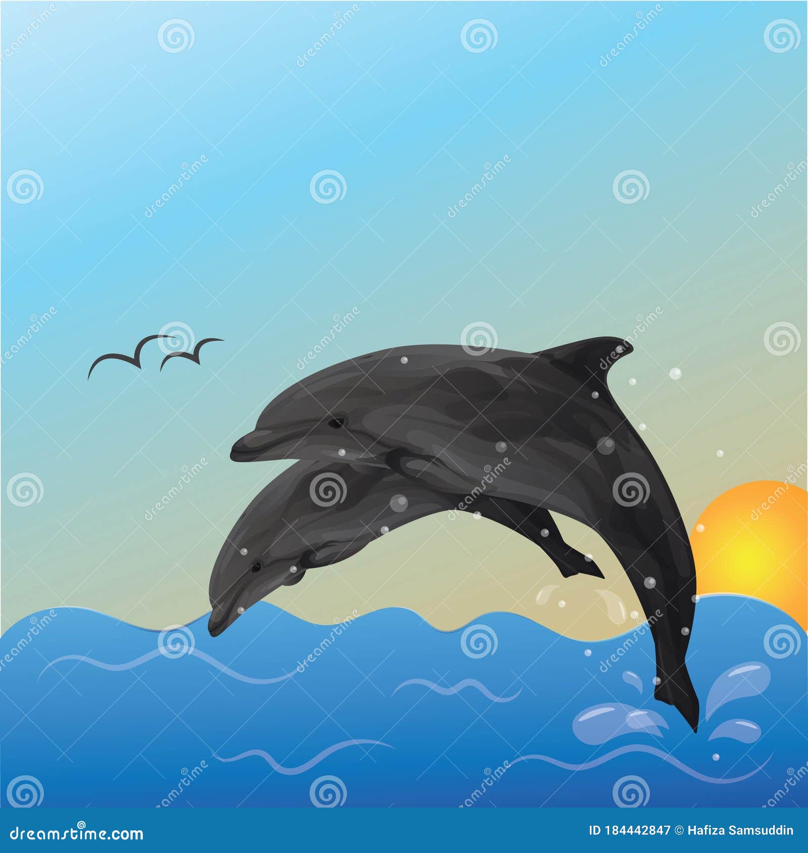 A Dolphins in the Ocean Illustration. Stock Illustration - Illustration ...