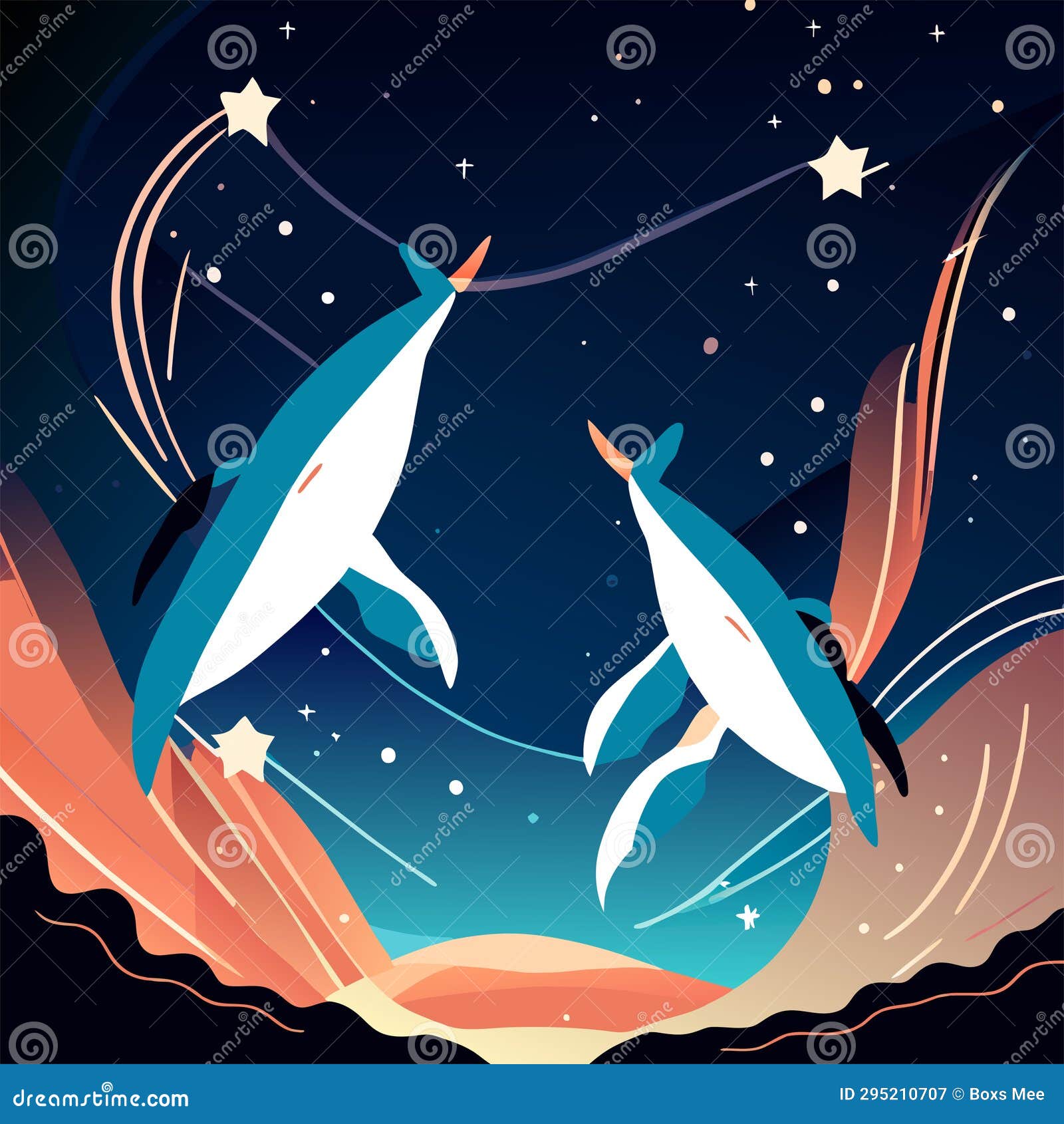 Dolphins in Outer Space. Vector Illustration in Flat Cartoon Style ...