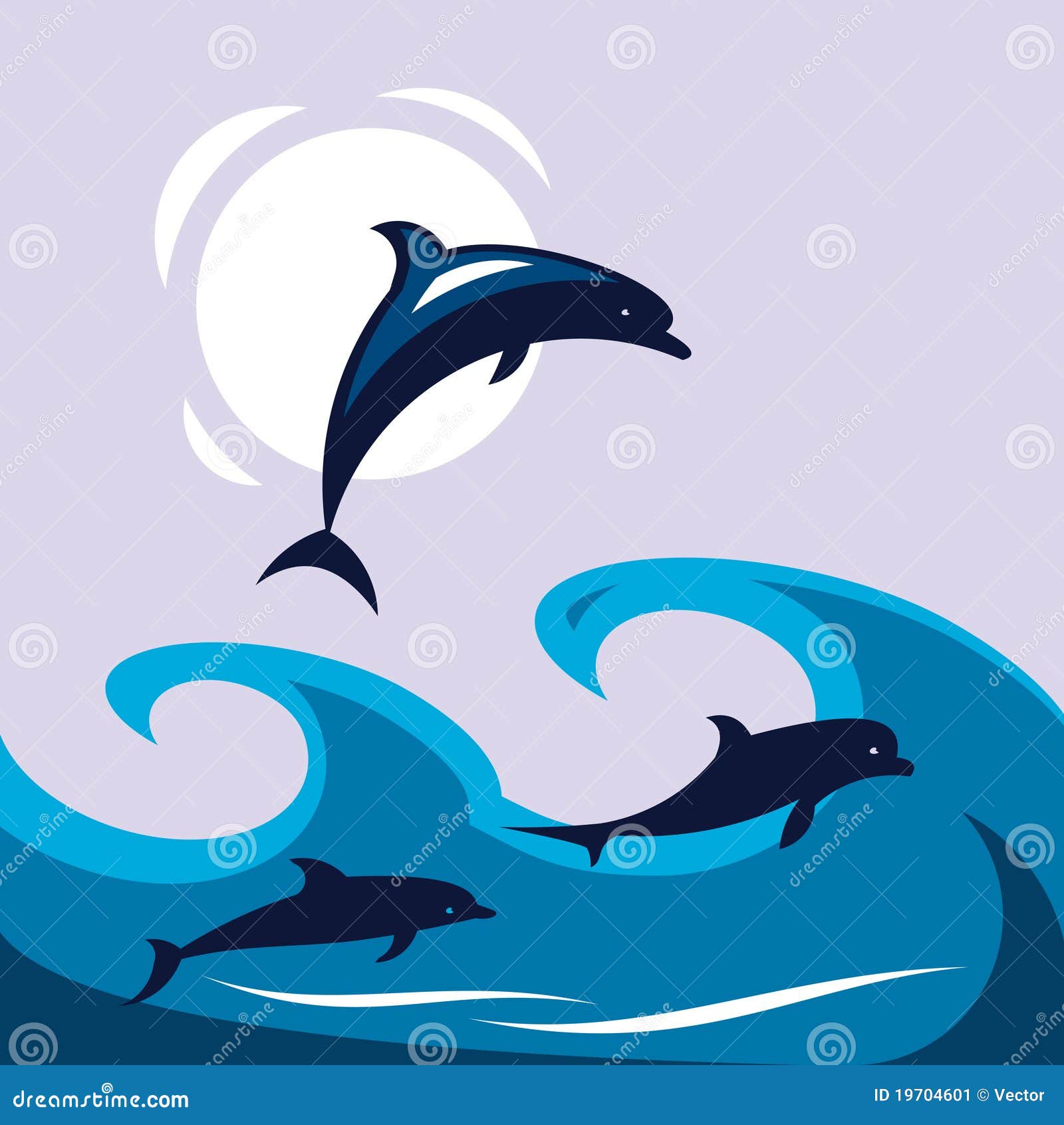 Dolphins at sea (Vector) stock vector. Illustration of marine - 19704601