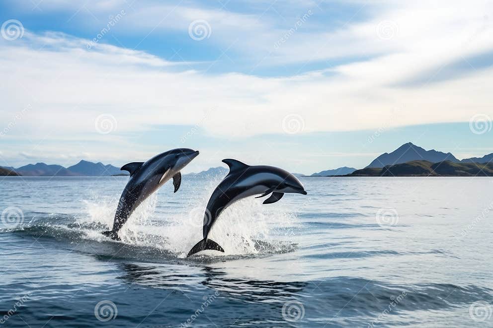 Dolphins Using Teamwork To Capture Fish in the Ocean Stock Image ...