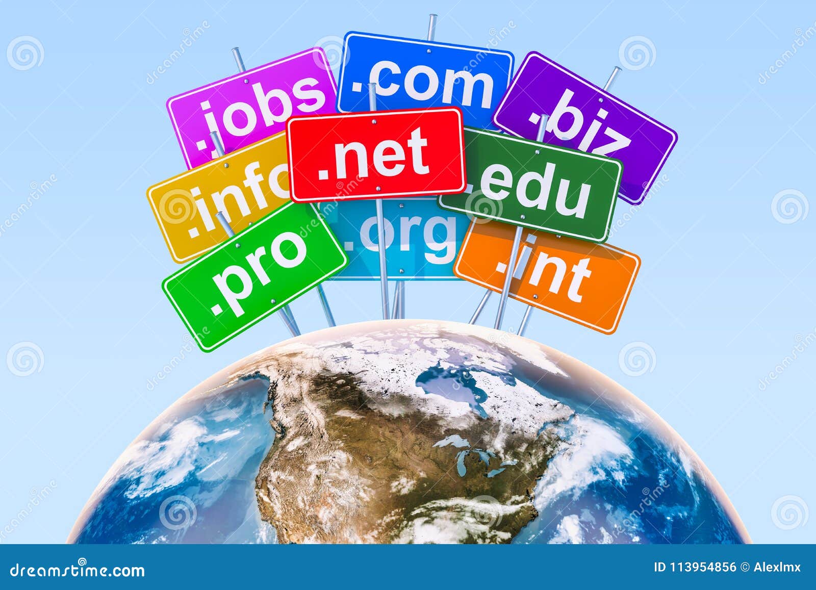 Domain Names with Earth Globe Concept, 3D Rendering Stock Illustration ...