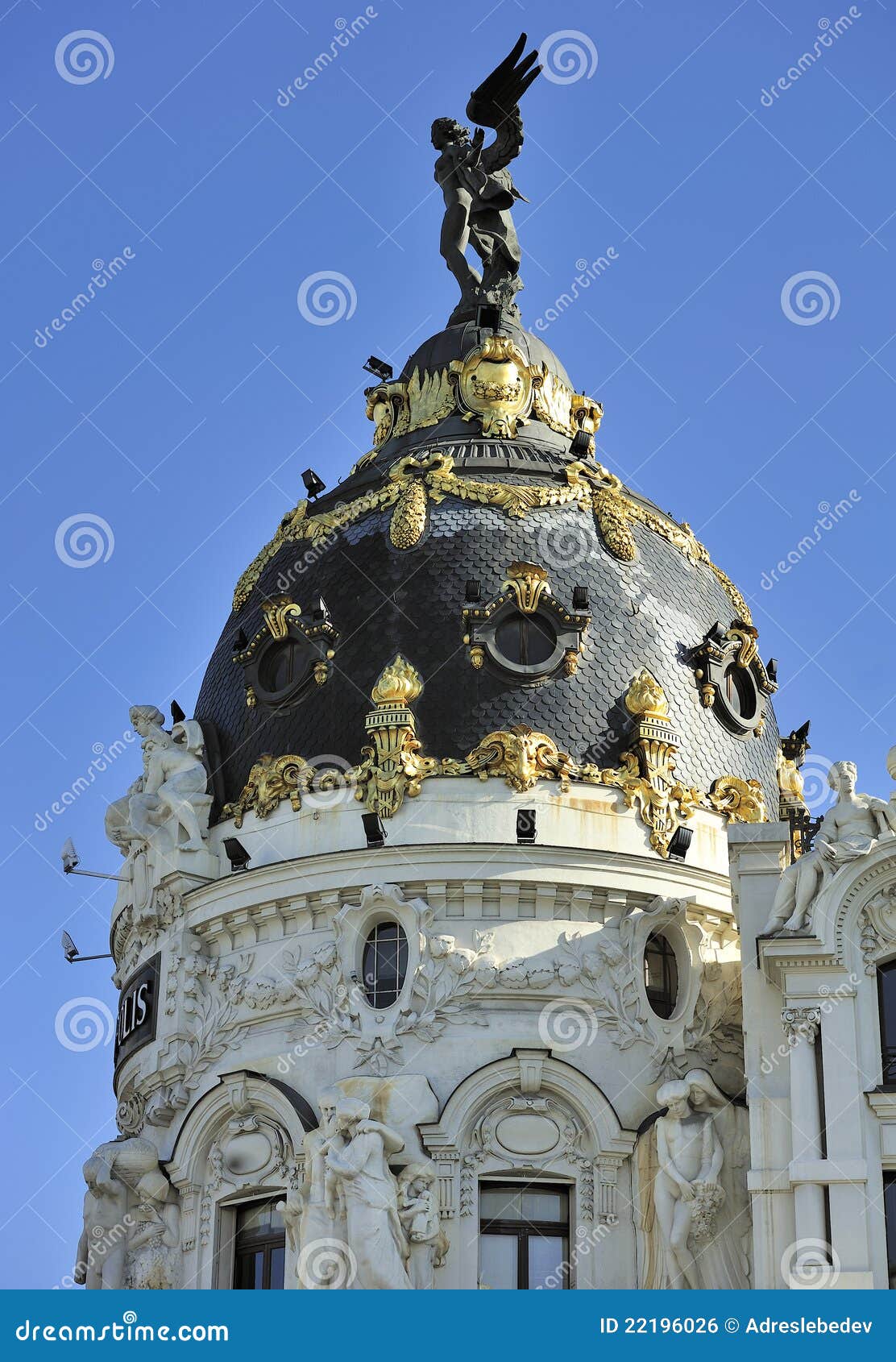 Dome of Building Metropolis, Madrid, Spain Stock Photo - Image of ...