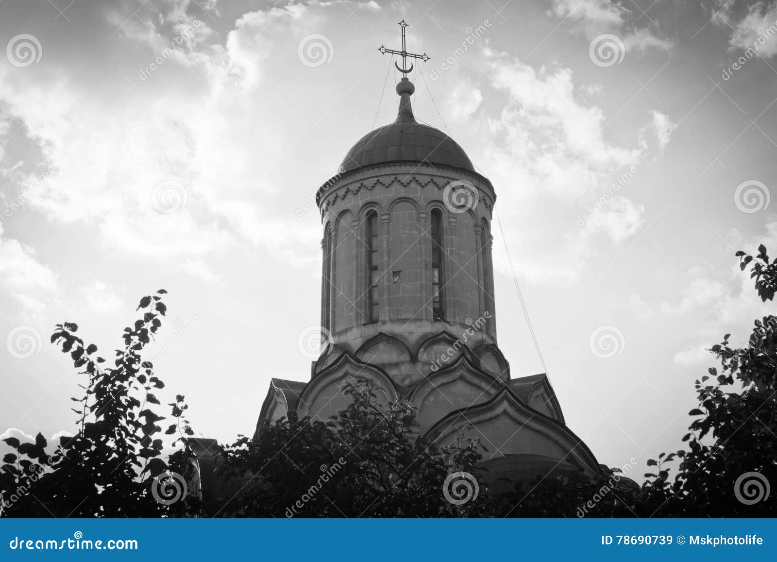 Dome of the Old Church in Monastery Black and White Stock Image - Image ...