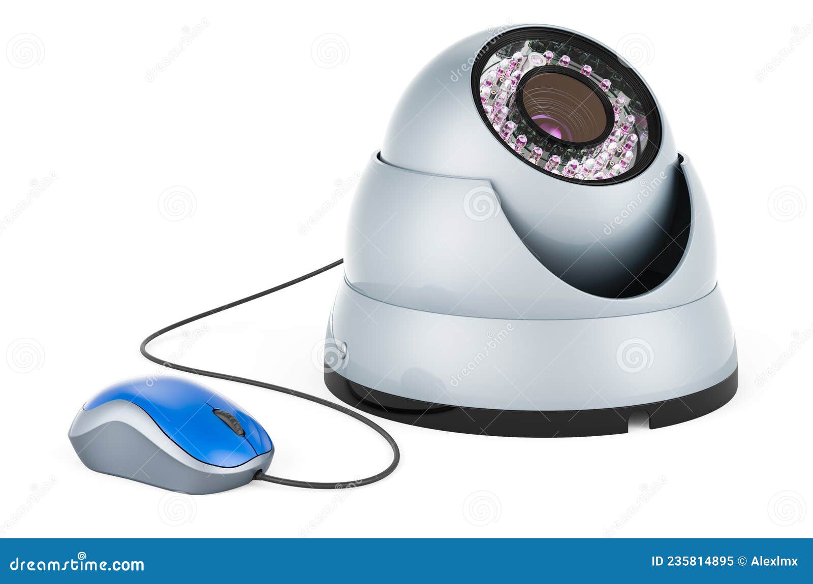 Dome Security Camera with Computer Mouse. 3D Rendering Stock ...
