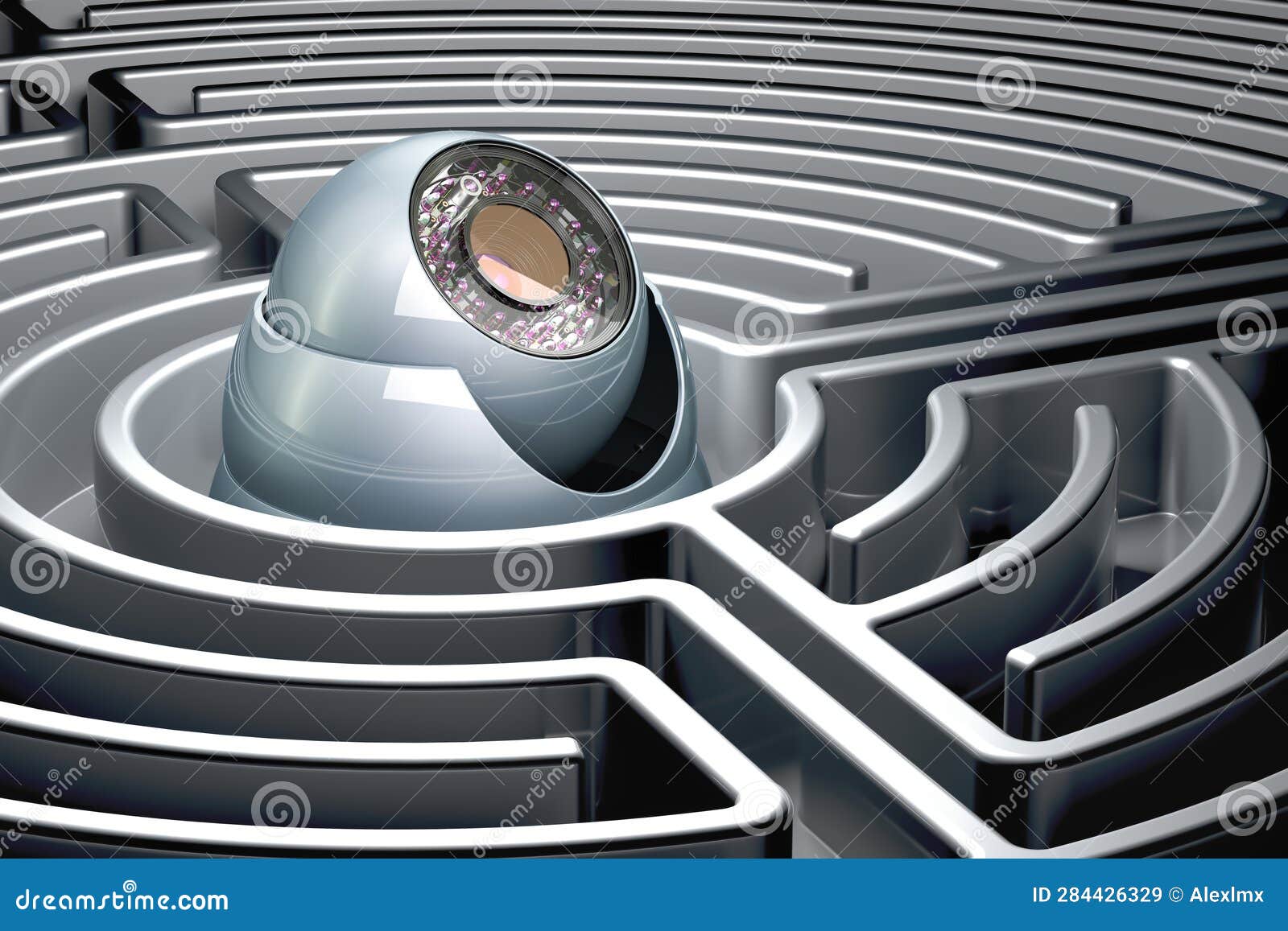 Dome Security Camera Inside Labyrinth Maze. 3D Rendering Stock ...
