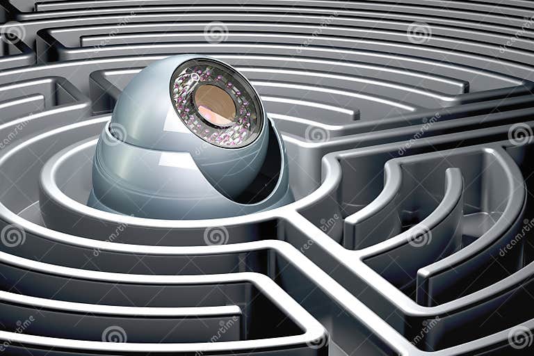 Dome Security Camera Inside Labyrinth Maze. 3D Rendering Stock ...